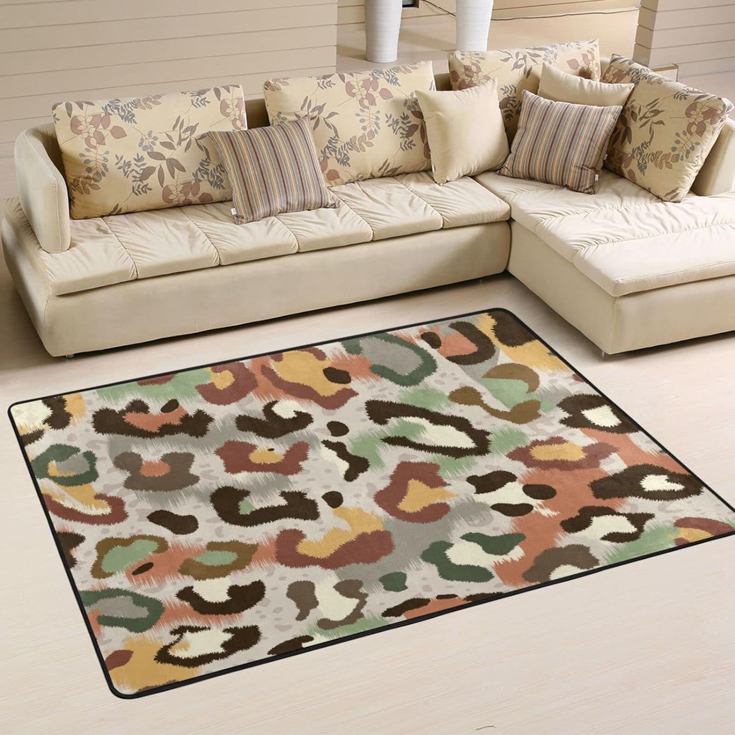 Dreamtimes Cute Leopard Print Area Rug 72x48in Wildlife Natural Floor ...