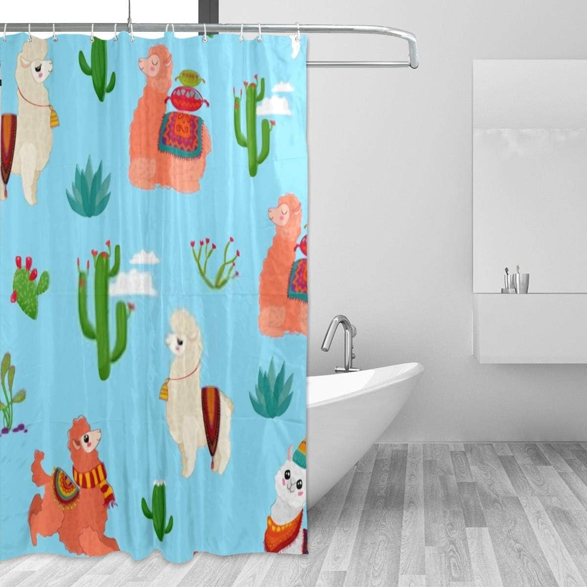 Dreamtimes Cute Llama Cactus On Blue Bath Shower Curtain Liners 72x72
