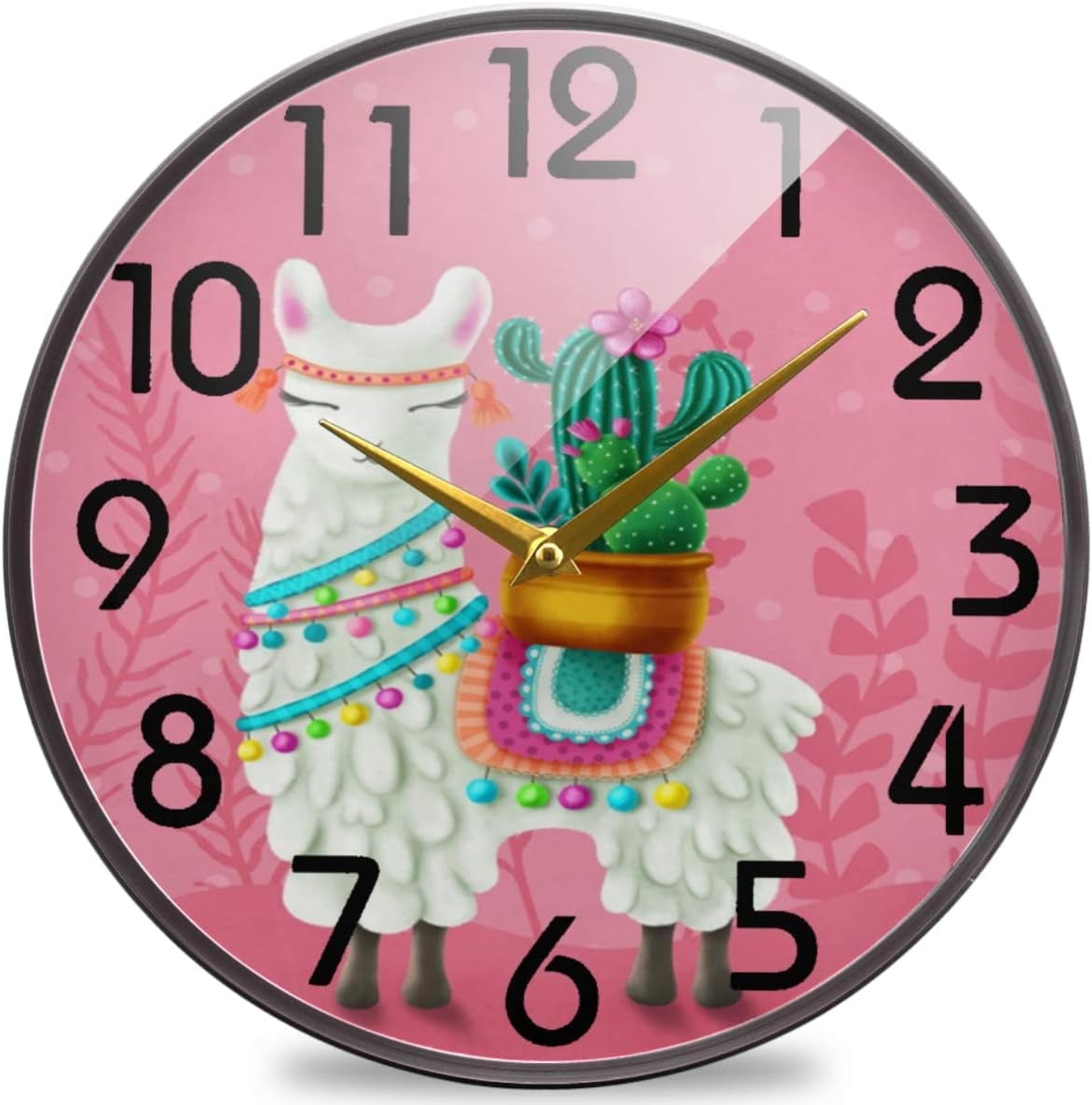 Dreamtimes Cute Llama with Cactus Pink Round Wall Clock, 12 Inch Silent ...