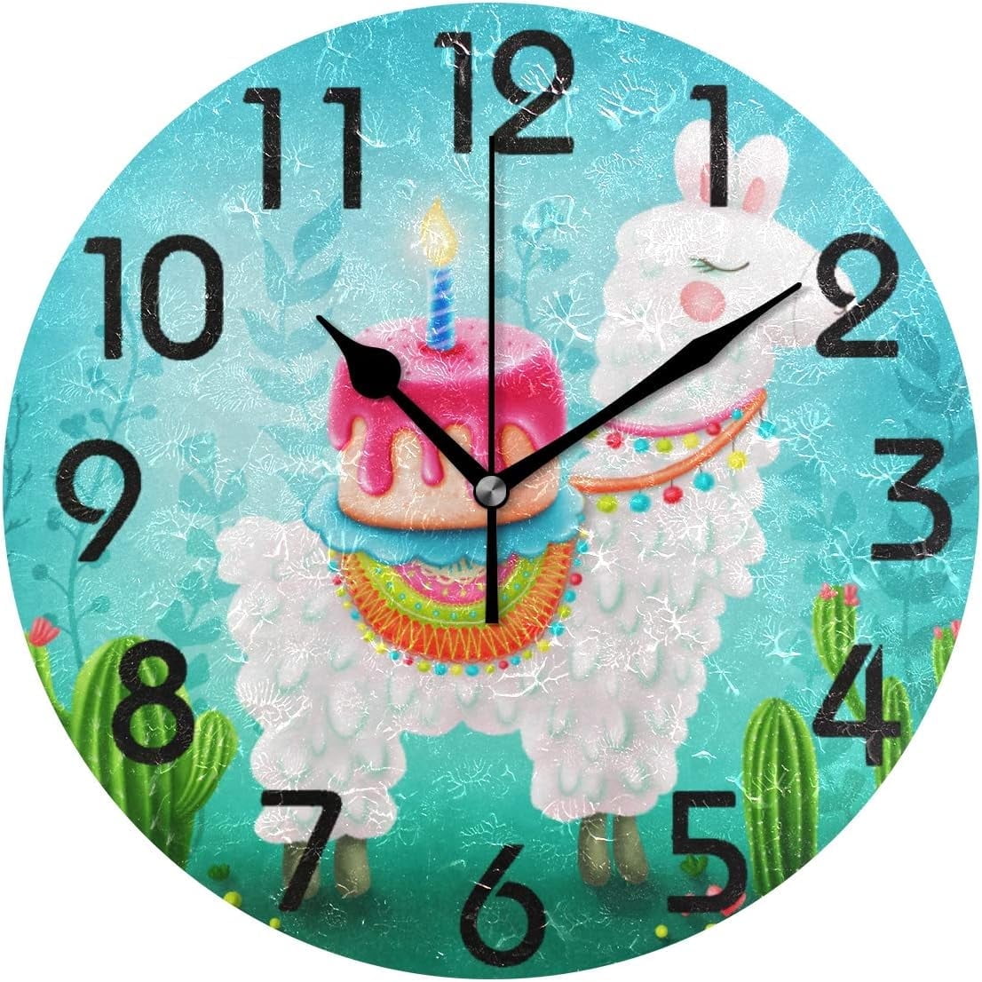 Dreamtimes Cute Llama with Cake Round Wall Clock, 10 Inch Battery ...