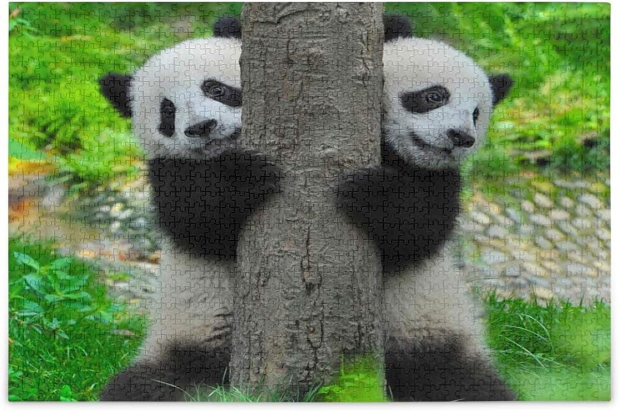 Dreamtimes Cute Panda Bear Twins Behind Tree in Jungle Forest Jigsaw ...