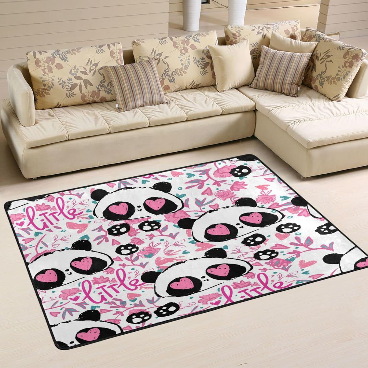 Dreamtimes Cute Panda Cartoon Non-Slip Area Rug 36"x24", Pink Flower ...