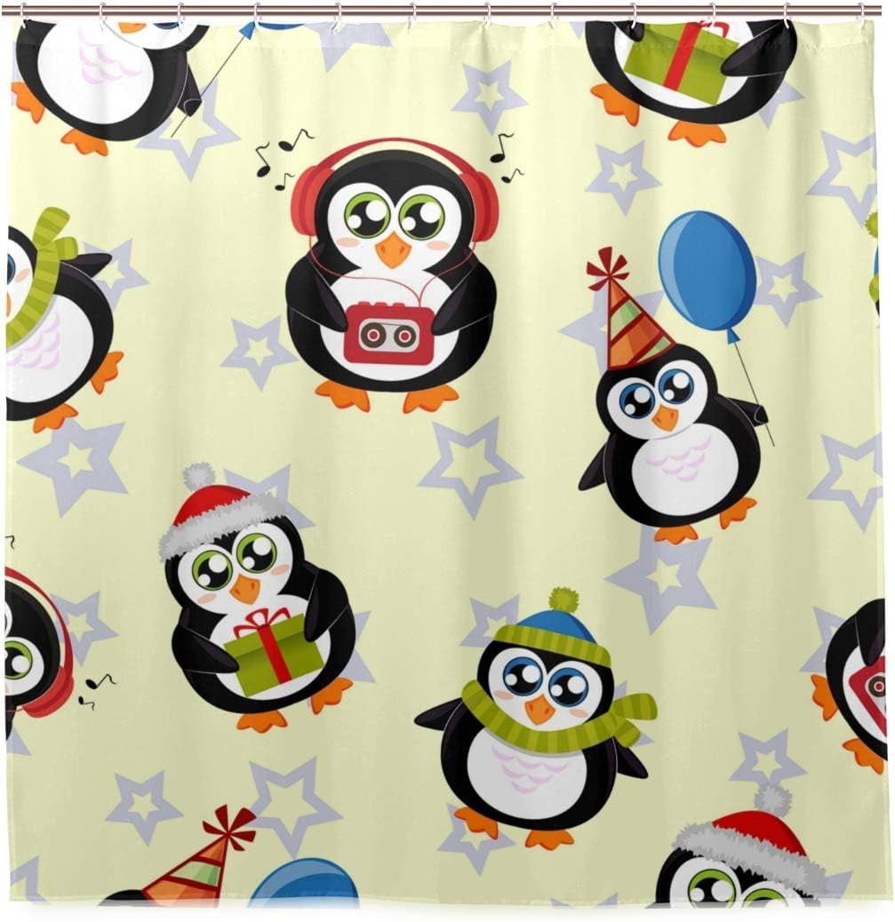 Dreamtimes Cute Penguins And Stars Bath Shower Curtain Liners 72x72