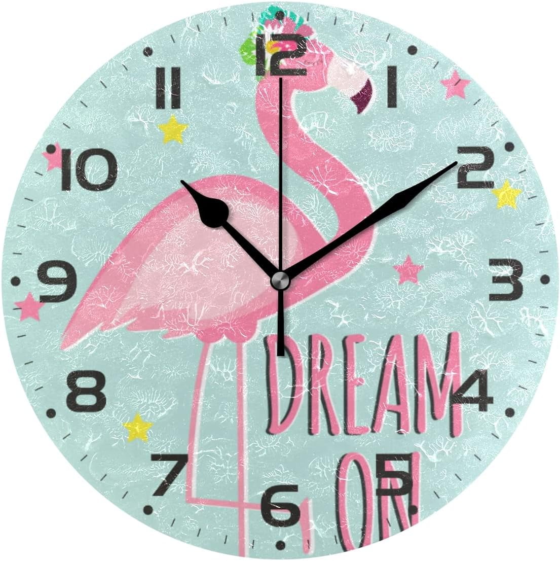 Dreamtimes Cute Pink Flamingo Wall Clock, 10 Inch Silent Non Ticking ...