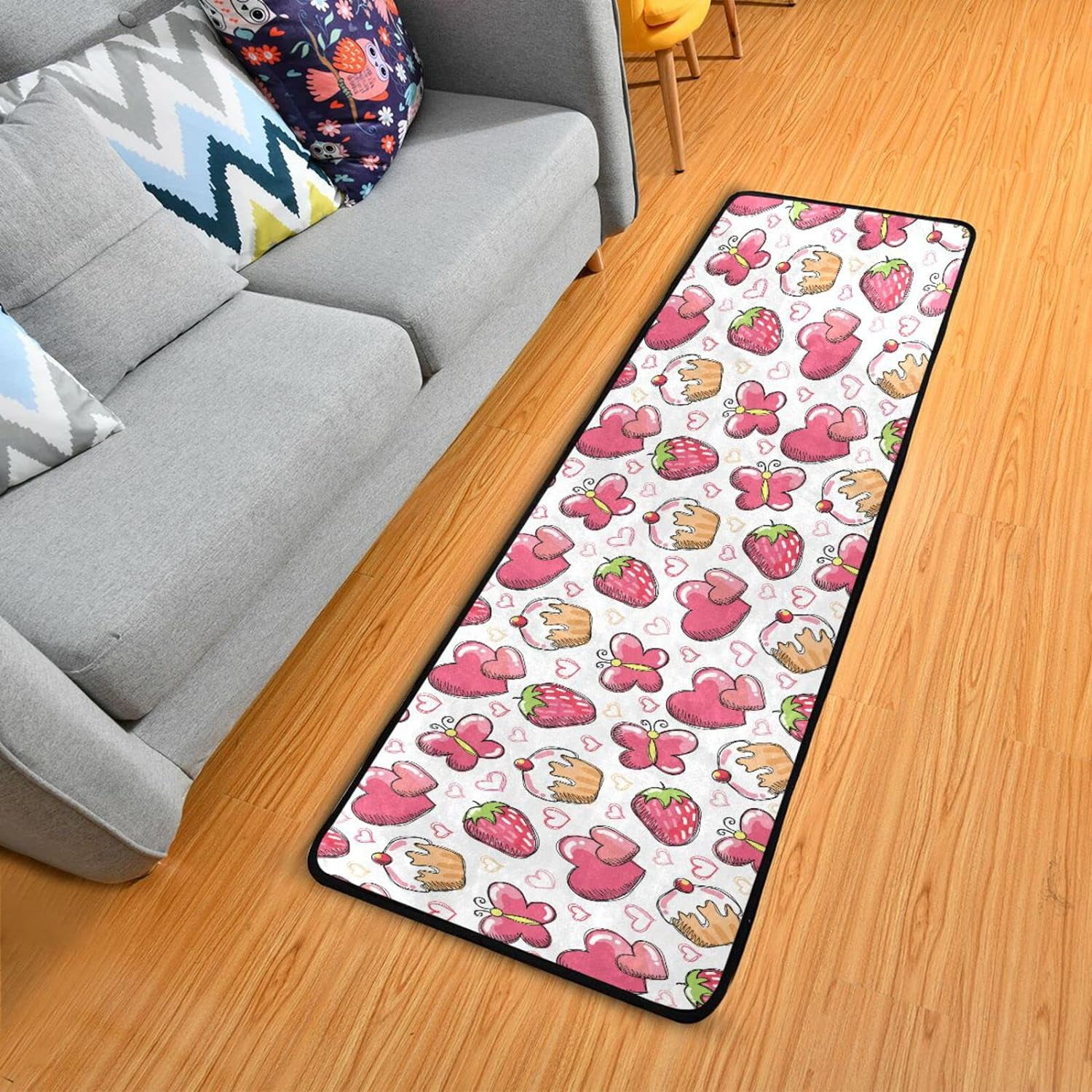 Dreamtimes Cute Pink Strawberry Hallway Runner Rug 2'x6' Kitchen Rug ...