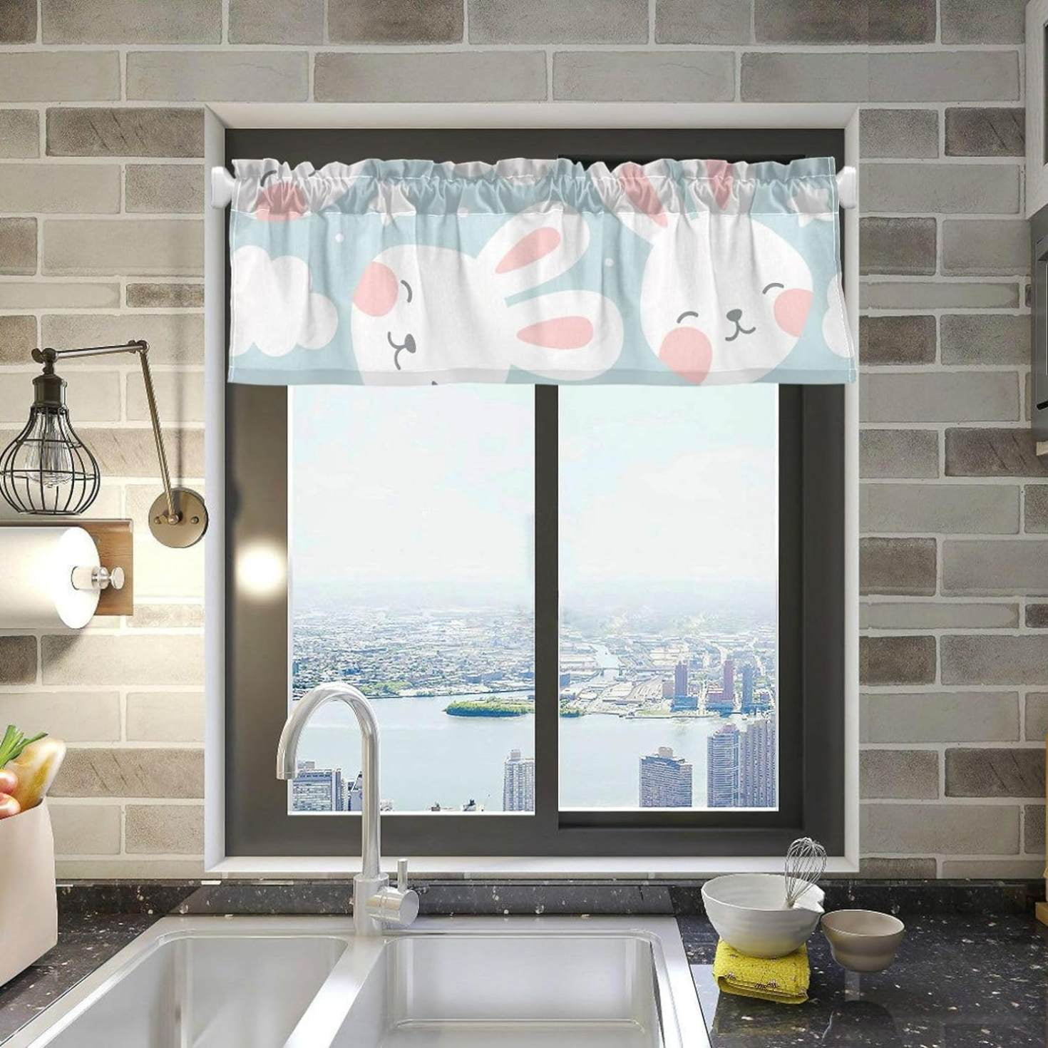 Dreamtimes Cute Rabbit Windows Valance Curtains, 54x18in Double Layer ...