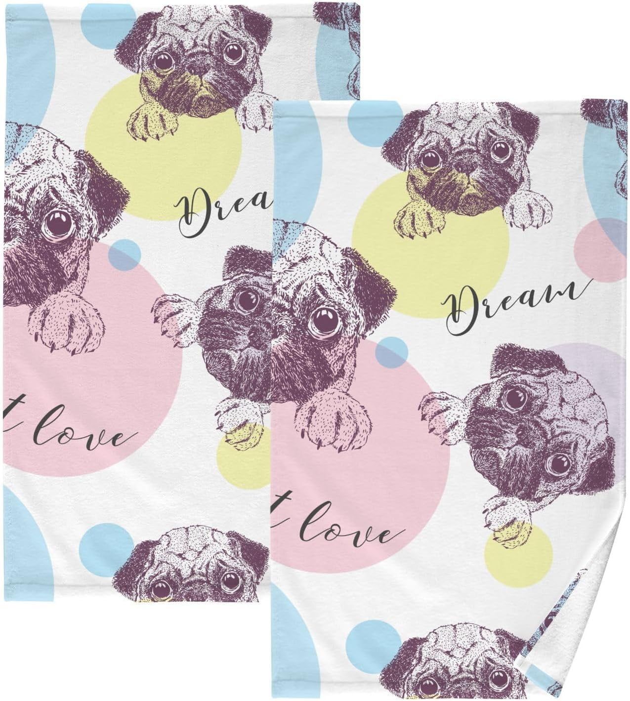 Dreamtimes Cute Shaggy Dog Patterned Hand Towels 2 PCS, Cotton Bath ...