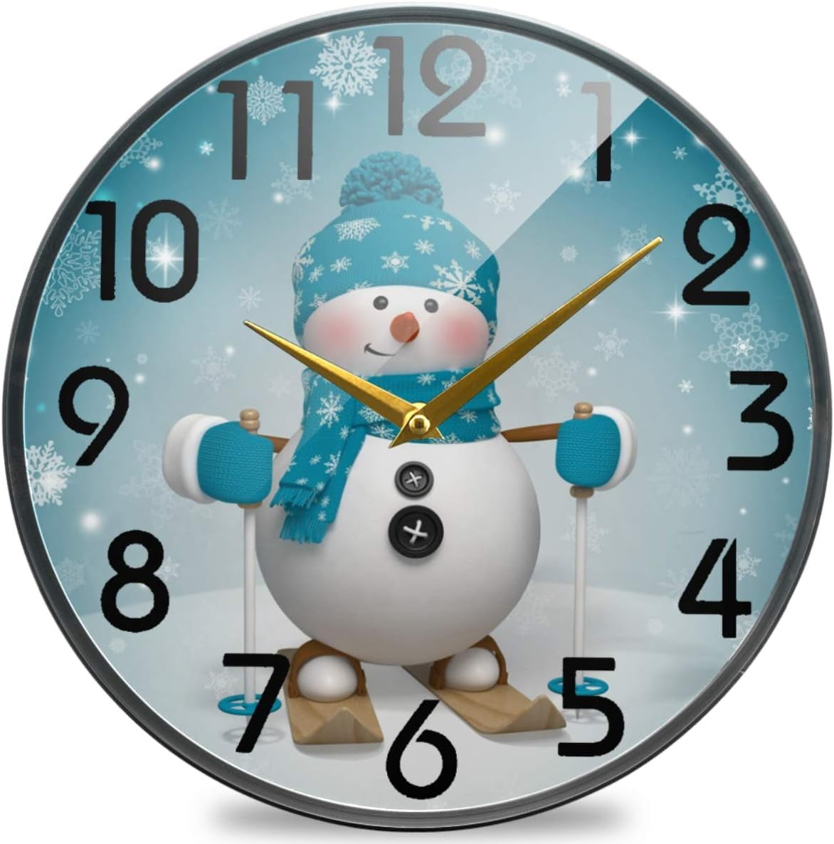 Dreamtimes Cute Snowman Skiing Christmas Round Wall Clock, 12 Inch ...