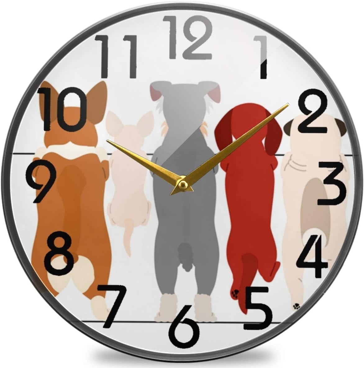 Dreamtimes Cute Standing Small Dogs Round Wall Clock, 12 Inch Silent ...