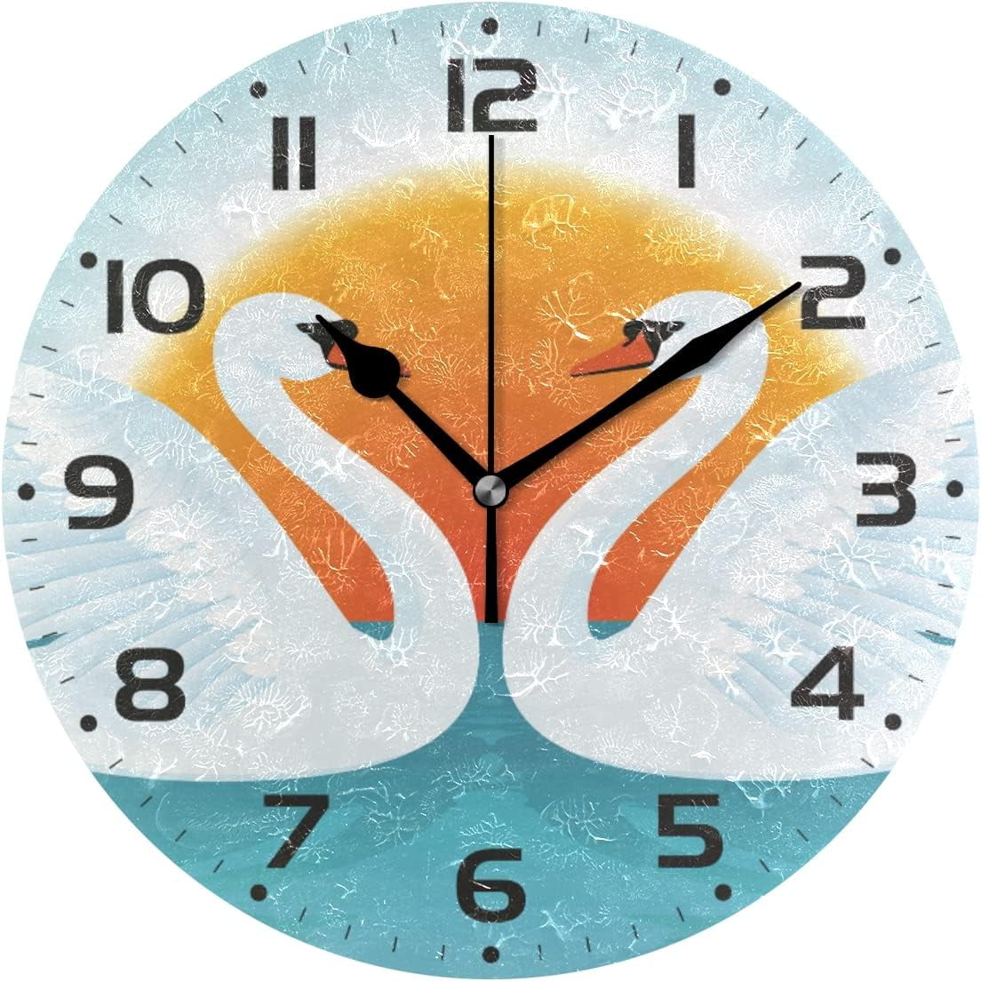 Dreamtimes Cute Swans Wall Clock, 10 Inch Silent Non Ticking Round ...
