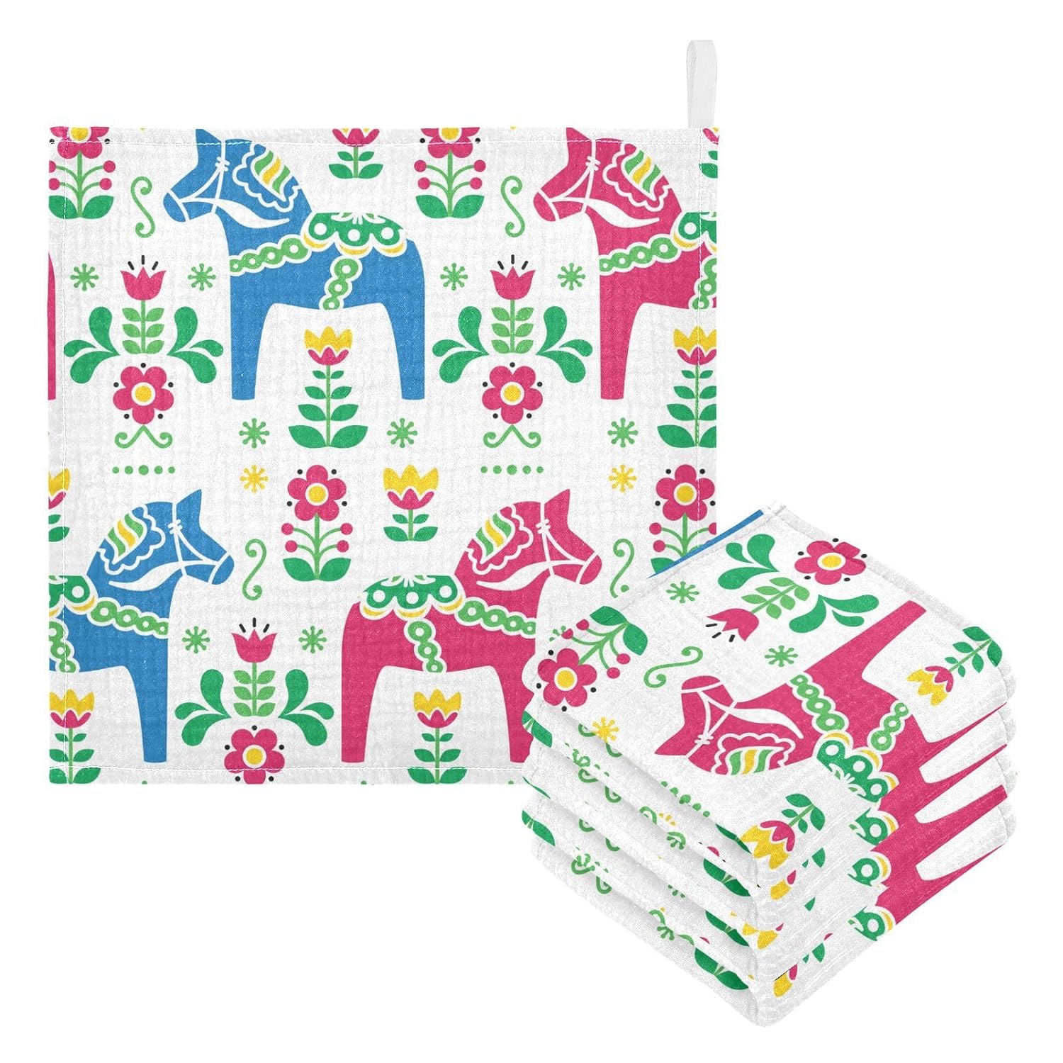Dreamtimes Cute Swedish Dala Horse Baby Muslin Washcloths Face Towel, 3 ...