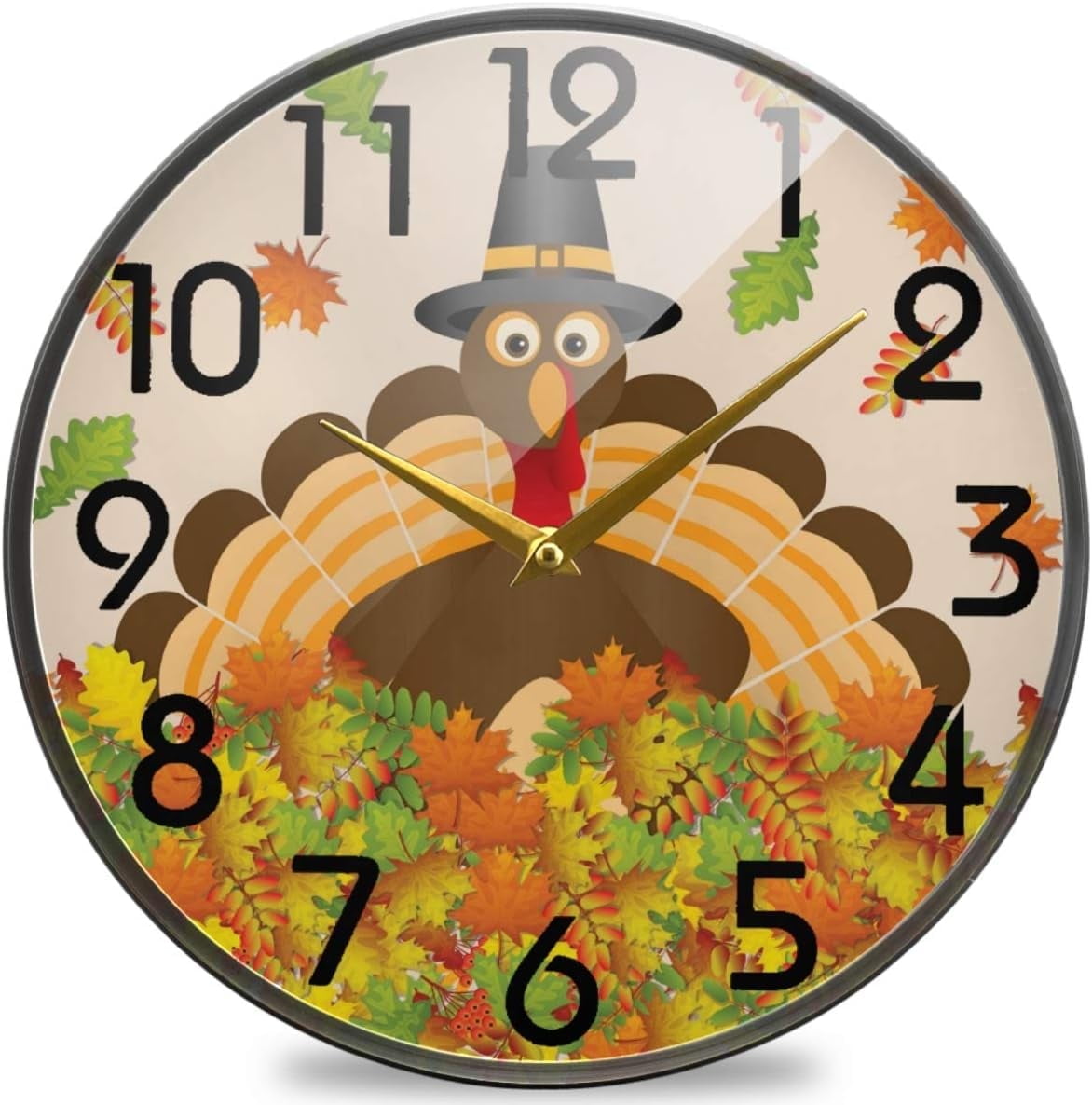 Dreamtimes Cute Thanksgiving Turkey Autumn Leaves Print Round Wall ...