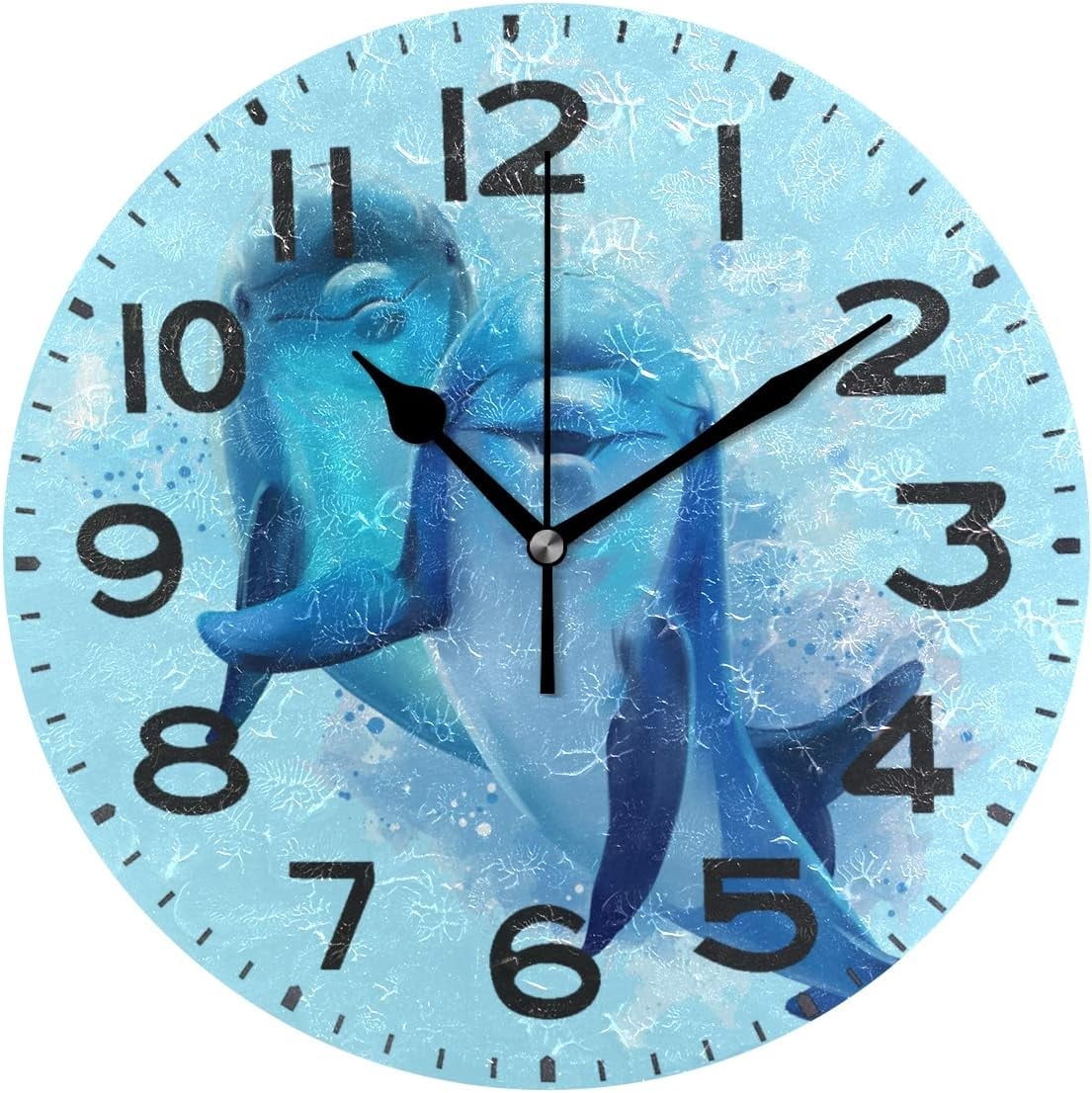 Dreamtimes Cute Underwater Dolphins Splashed Print Round Wall Clock ...