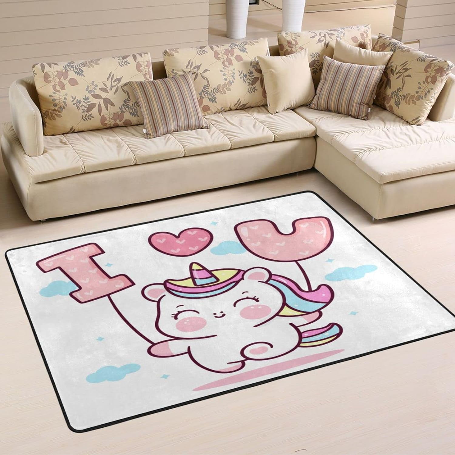 Dreamtimes Cute Unicorn Balloon Non-Slip Area Rug 36"x24", Sweet ...