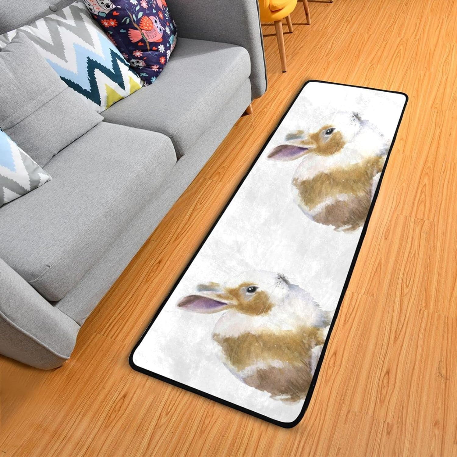 Dreamtimes Cute Watercolor Bunny Hallway Runner Rug 2'x6' Kitchen Rug ...