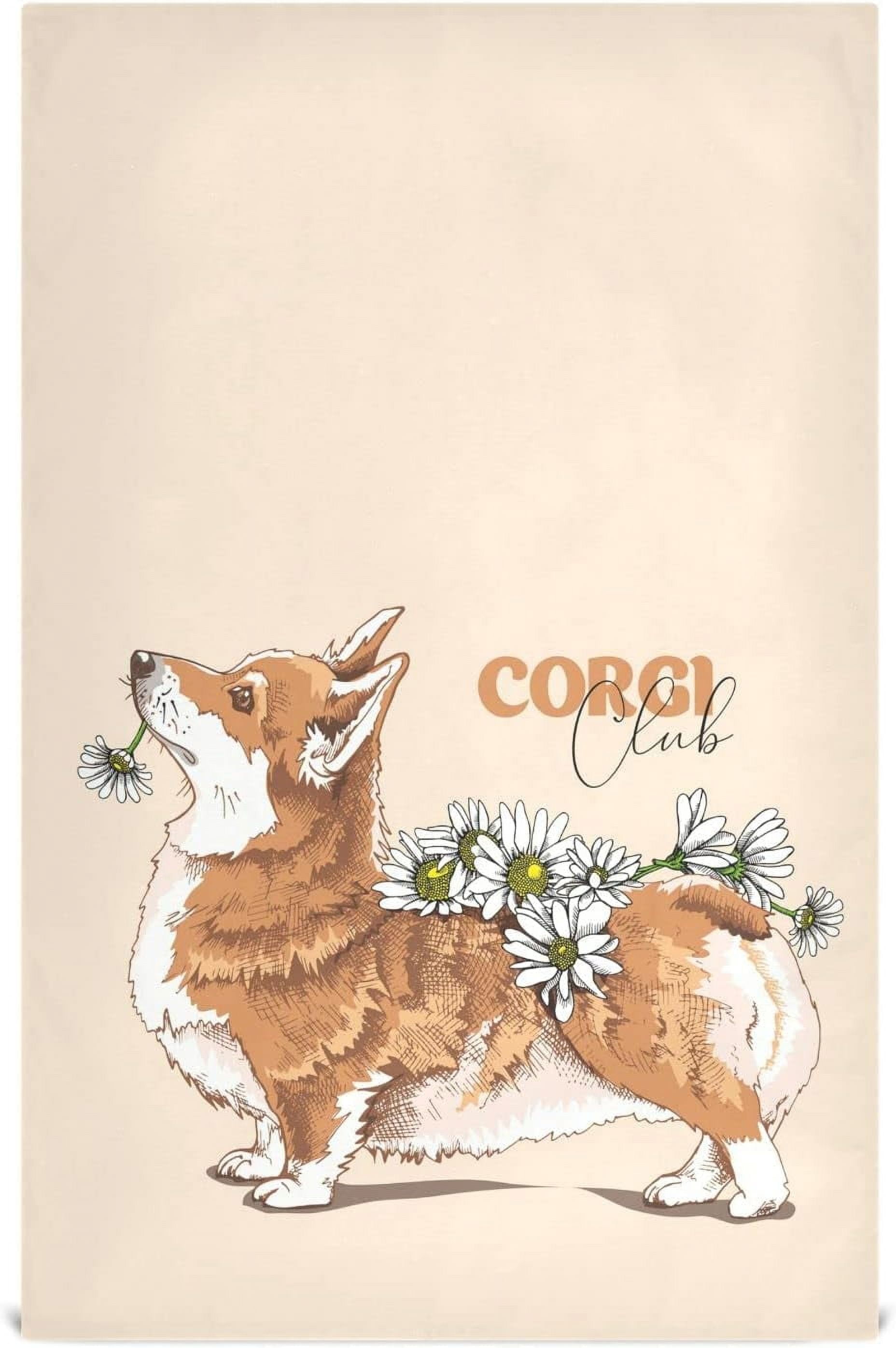Dreamtimes Cute Welsh Corgi Dog with Chamomile Kitchen Towels Set of 1 ...