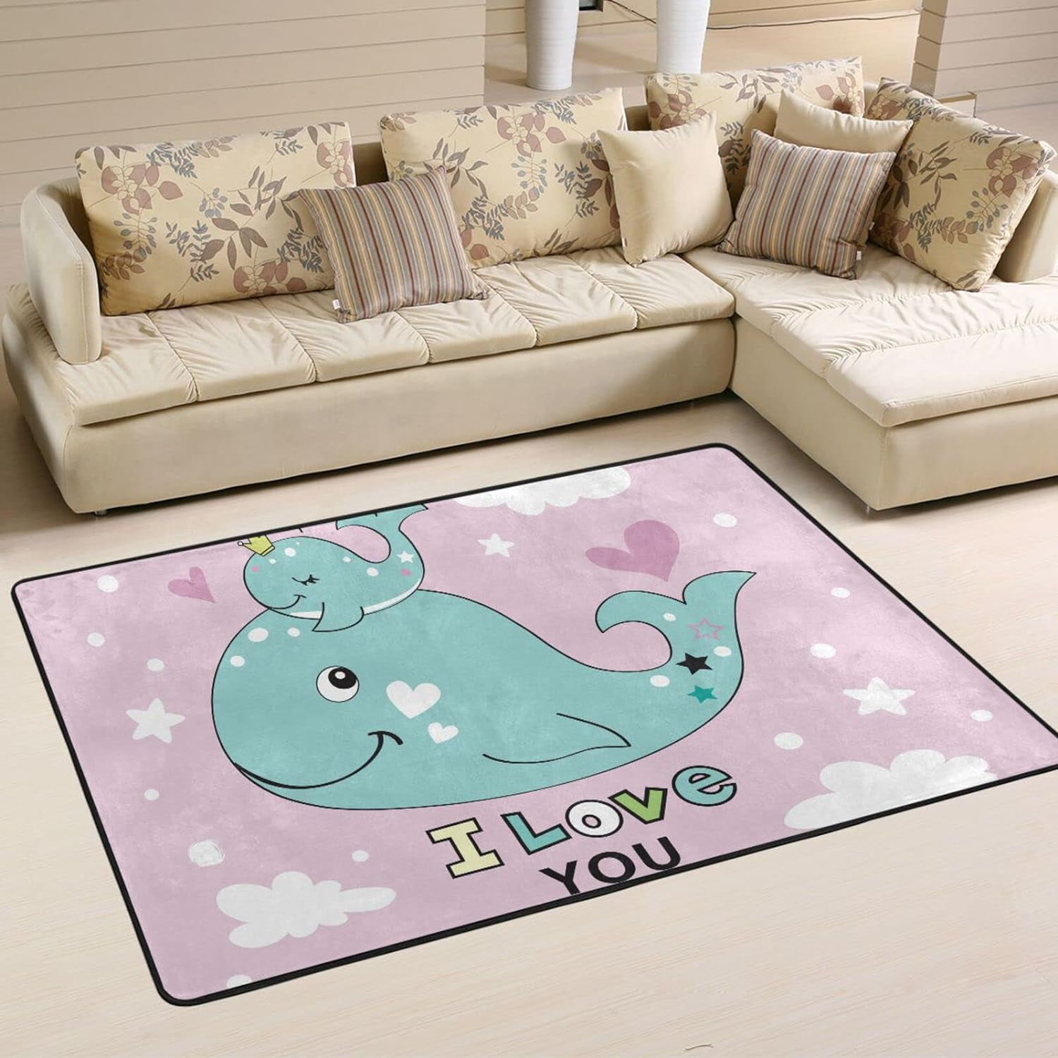 Dreamtimes Cute Whales Mothers Day Area Rug 72x48in I Love You Mom Non ...