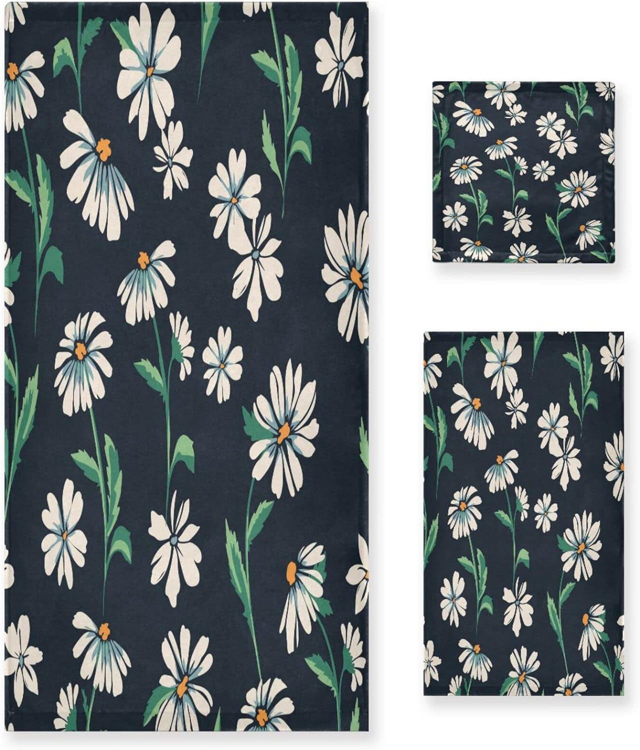 Dreamtimes Daisy Bath Towel Set of 3, Highly Absorbent & Soft Bathroom ...