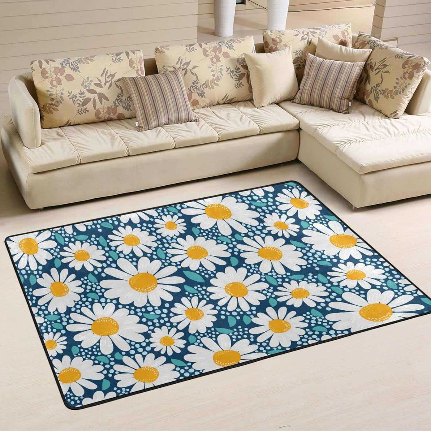 Dreamtimes Daisy Flower Floral Area Rug 72 x48in Seamless Pattern Non ...