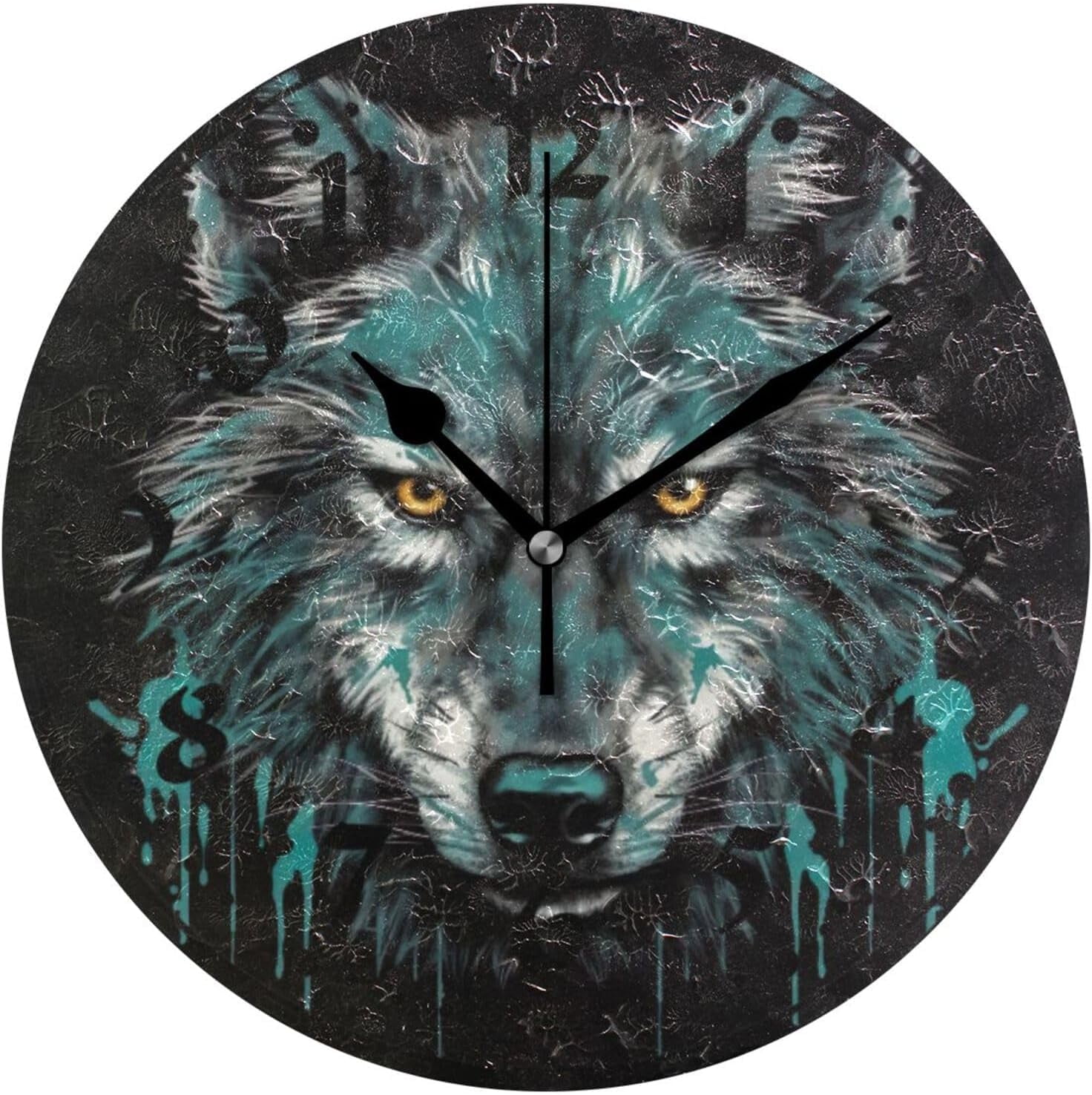Dreamtimes Dark Wolf Art Wall Clock, Silent Non Ticking 10 Inch Battery ...