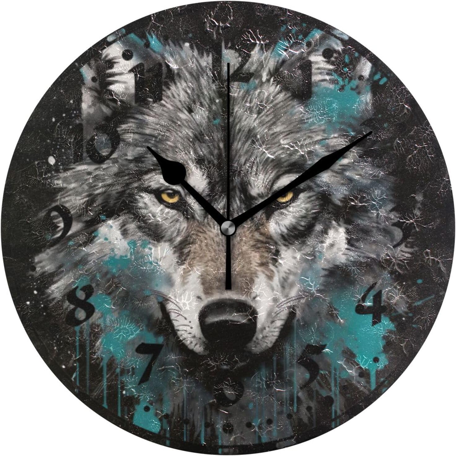 Dreamtimes Dark Wolf Head Wall Clock, Silent Non Ticking 10 Inch Battery Operated Wall Clocks ...