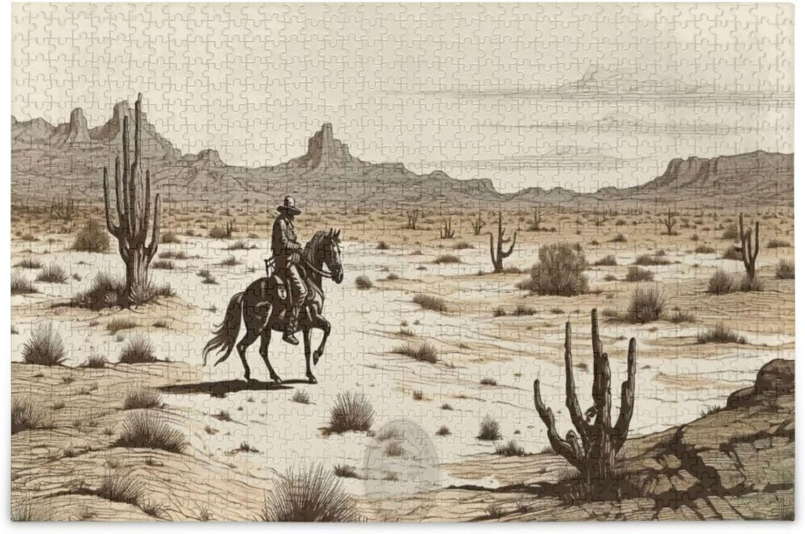 Dreamtimes Desert Cowboy Jigsaw Puzzle 1000 Pieces,Wooden Puzzles ...