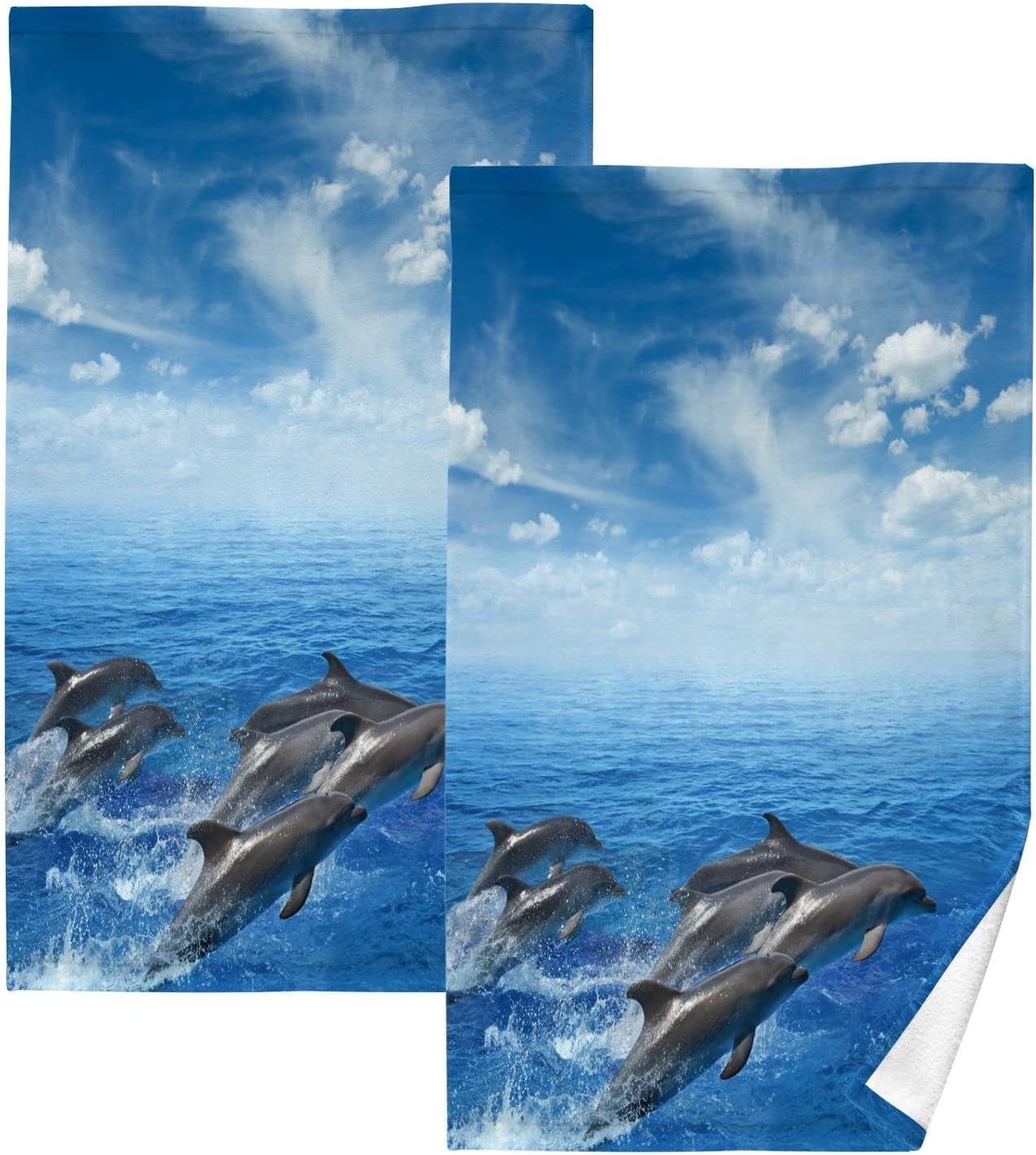 Dreamtimes Dolphins Jumping Out of Sea Surface Print Pure Cotton Hand ...
