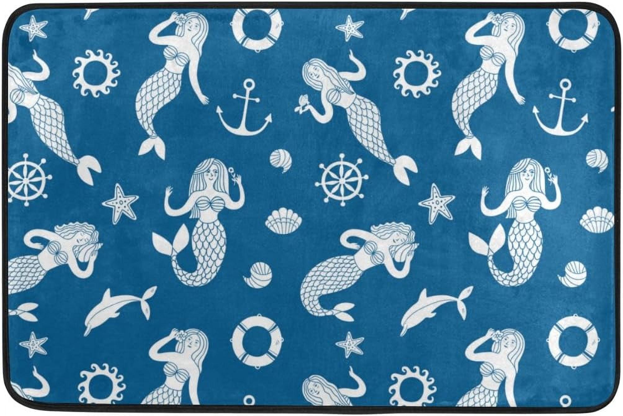 Dreamtimes Doormat Lovely Mermaids Blue Background Lightweight Non Slip ...