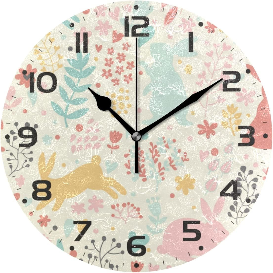 Dreamtimes Easter Bunny Wall Clock, 10 Inch Silent Non Ticking Round ...