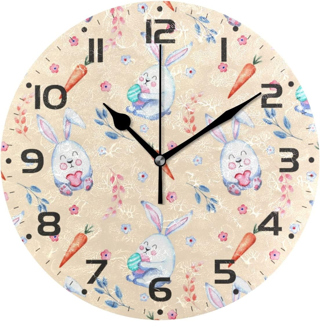 Dreamtimes Easter Bunny Wall Clock, 10 Inch Silent Non Ticking Round ...