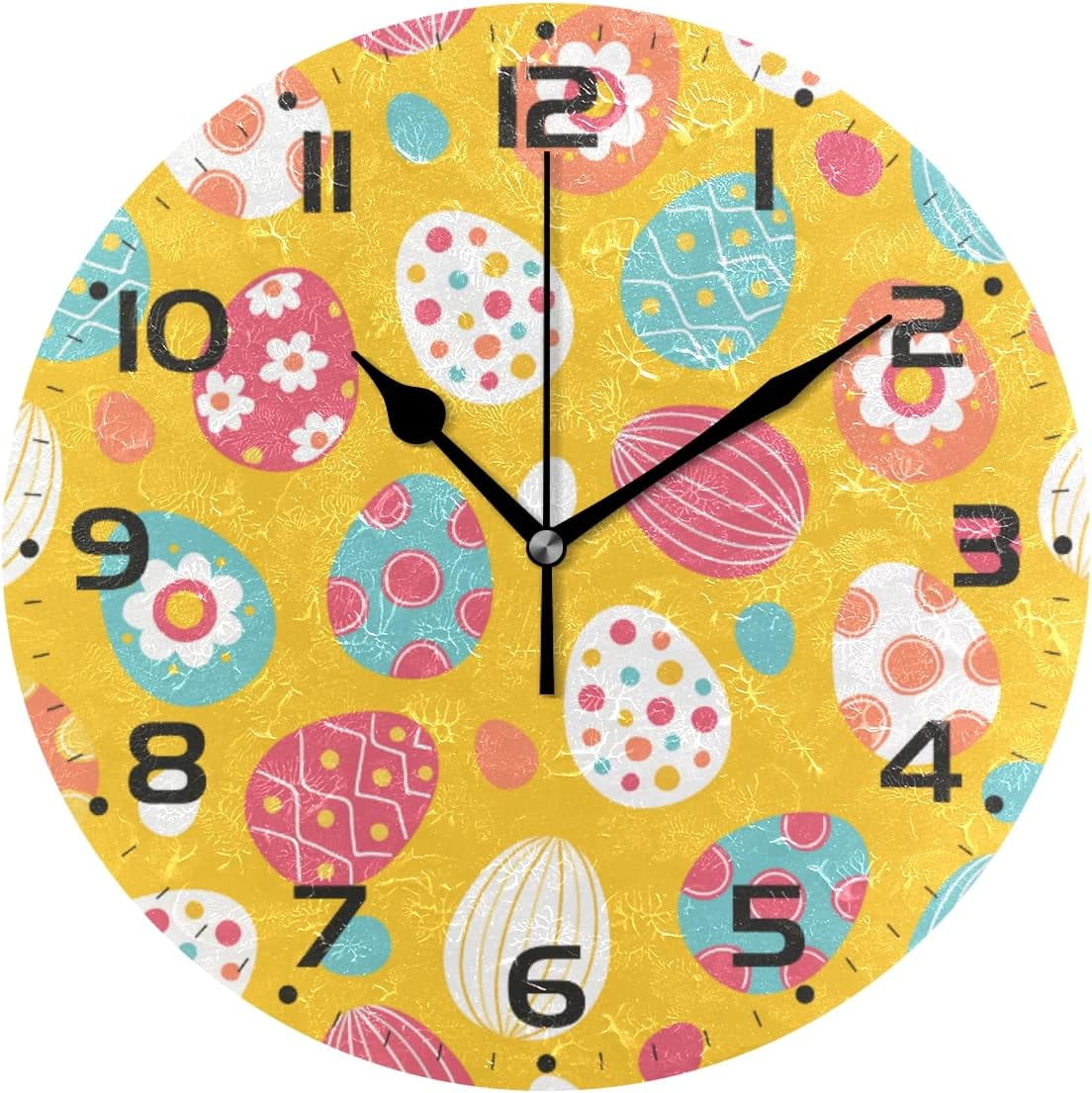 Dreamtimes Easter Eggs Wall Clock, 10 Inch Silent Non Ticking Round ...