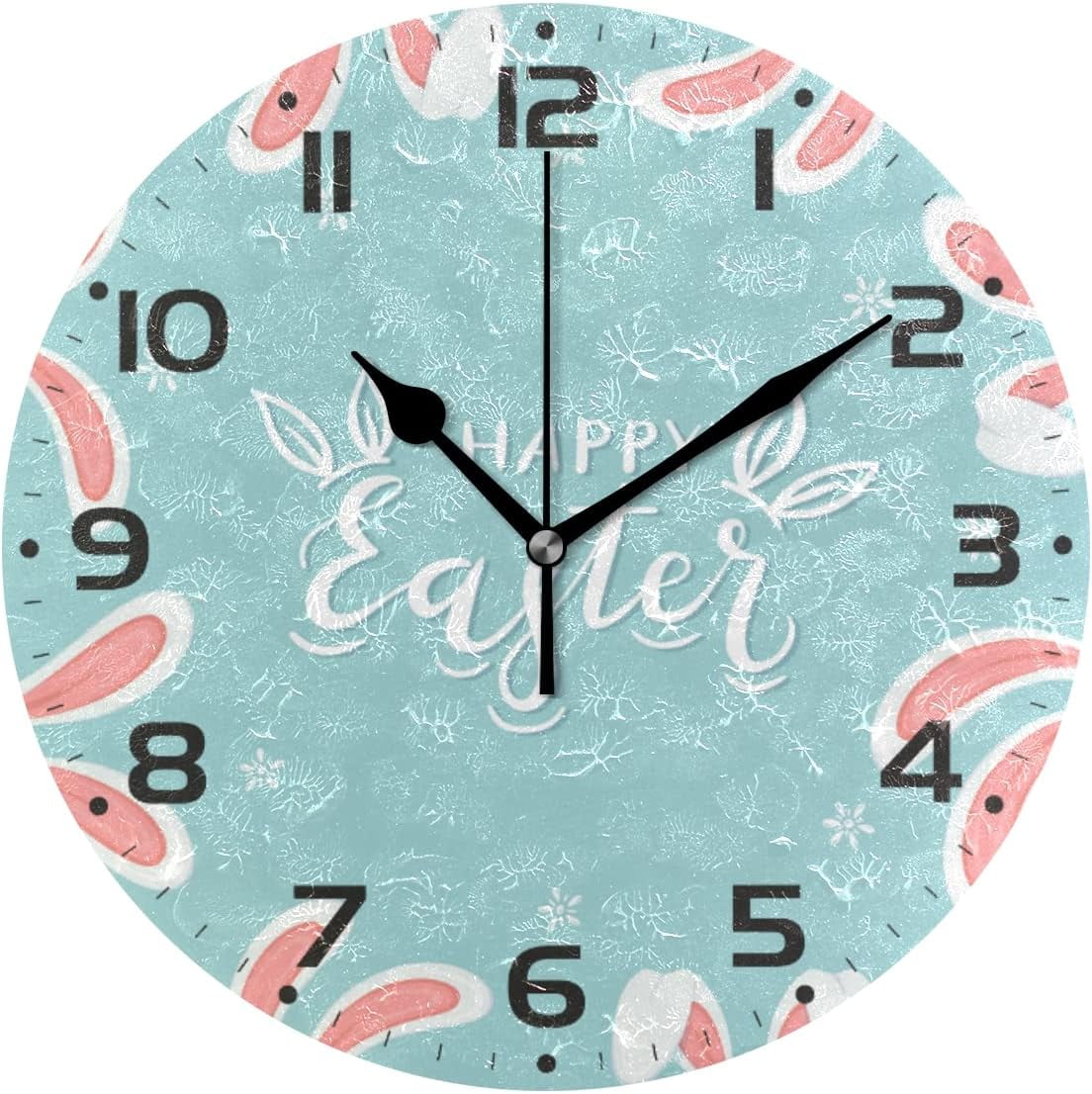 Dreamtimes Easter Rabbit Wall Clock, 10 Inch Silent Non Ticking Round ...