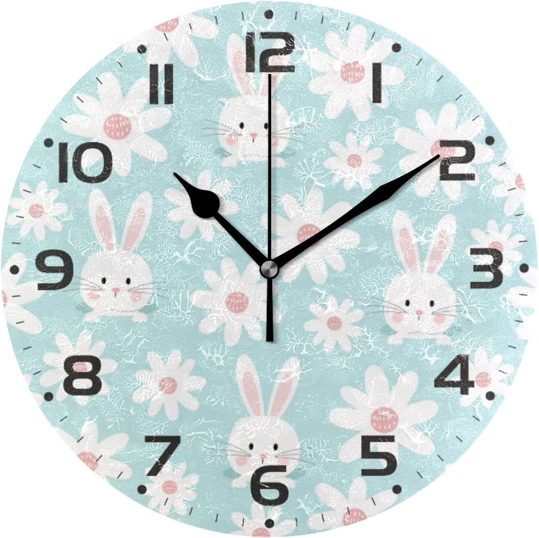 Dreamtimes Easter Rabbit Wall Clock, 10 Inch Silent Non Ticking Round ...