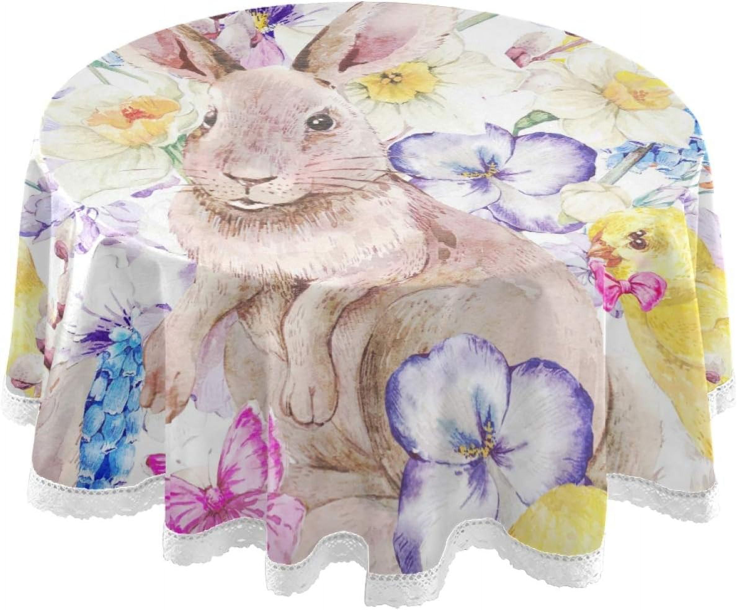 Dreamtimes Easter Round Tablecloth 60",Easter Cute Chicks and Bunny ...