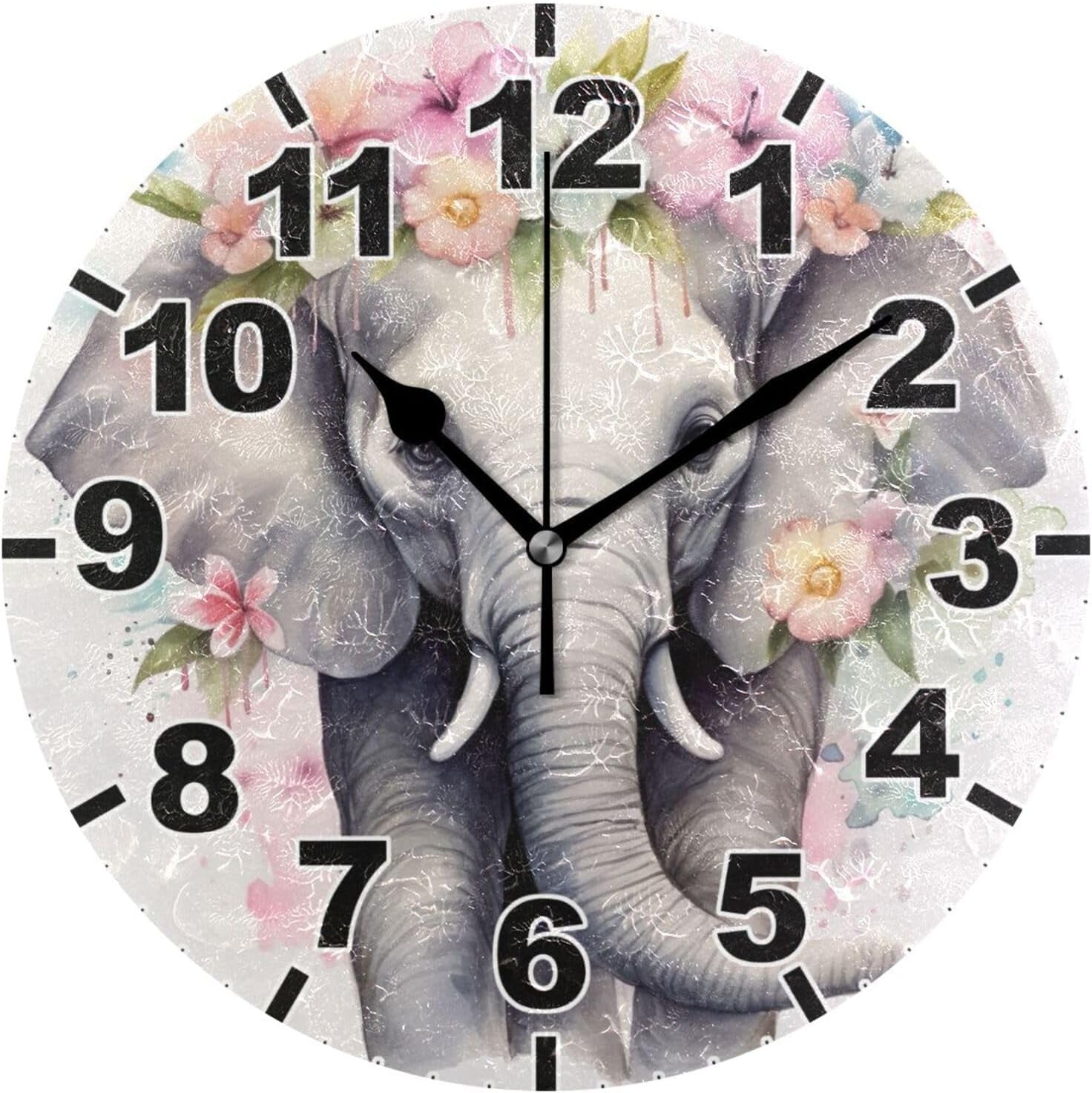 Dreamtimes Elephant Round Wall Clock, Battery Operated Silent Non ...