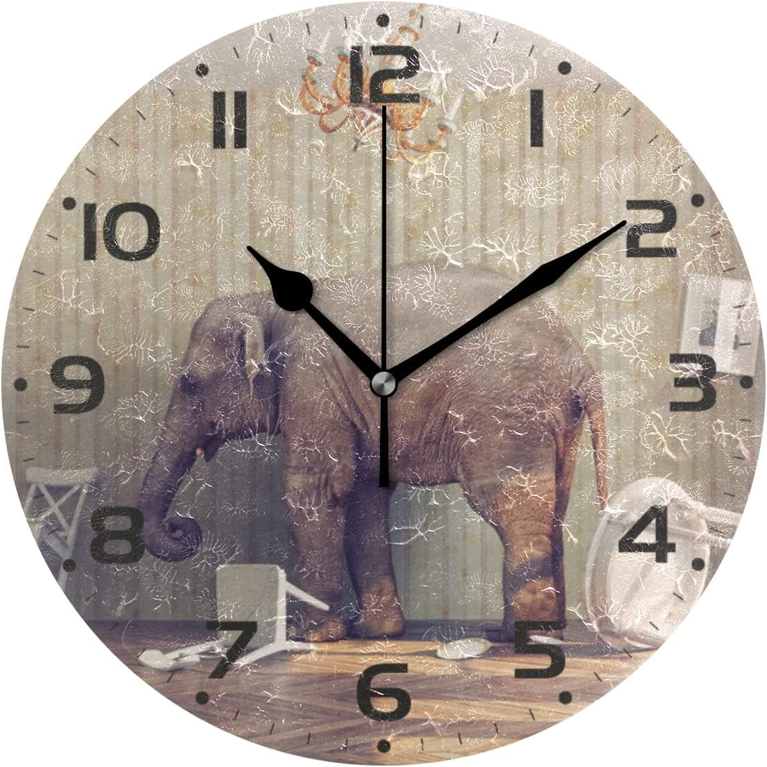 Dreamtimes Elephant in The Room Wall Clock, 10 Inch Silent Non Ticking ...