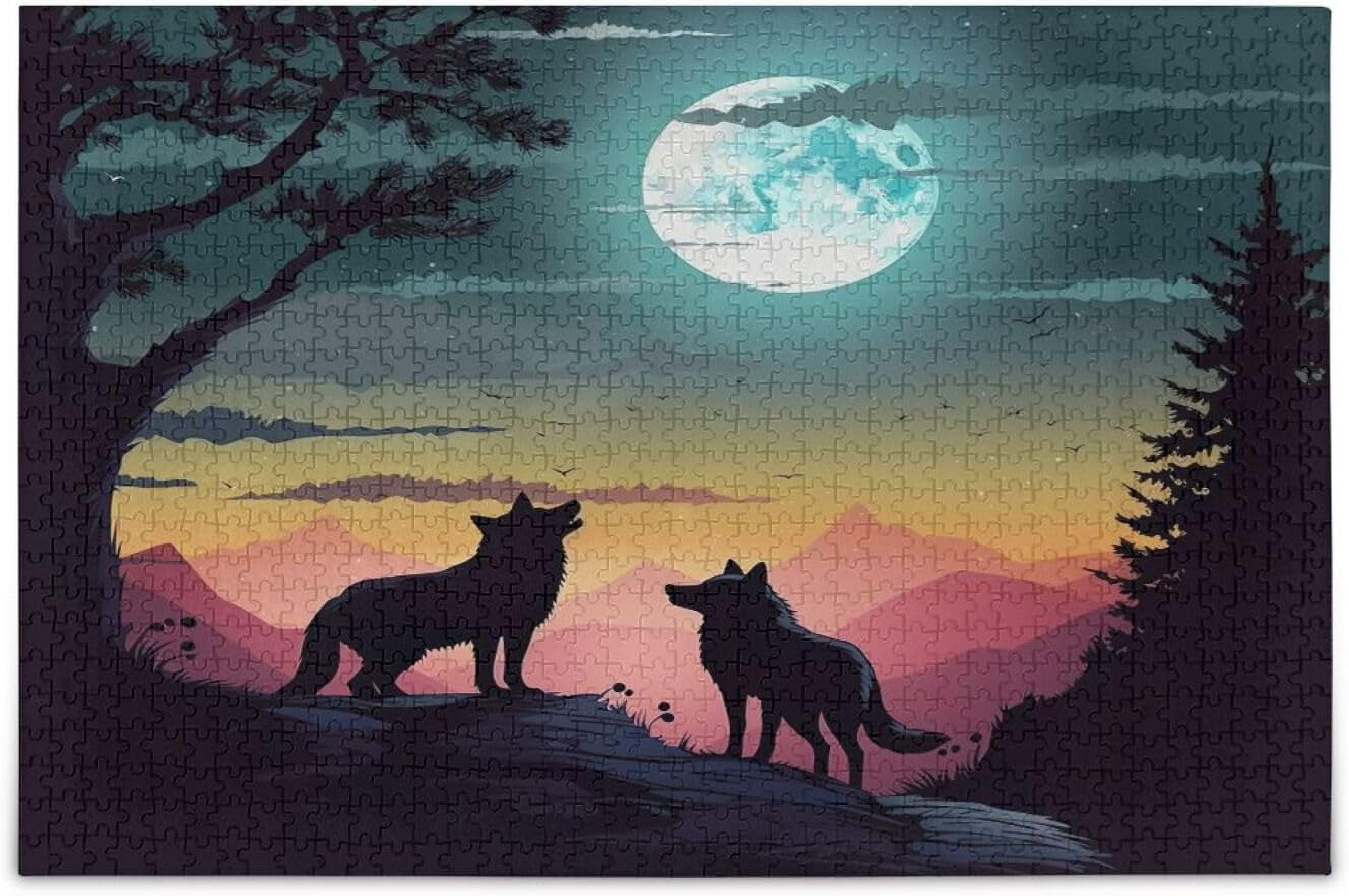 Dreamtimes Evening Moon Wolf 500 Piece Large Jigsaw Puzzle for Adults ...
