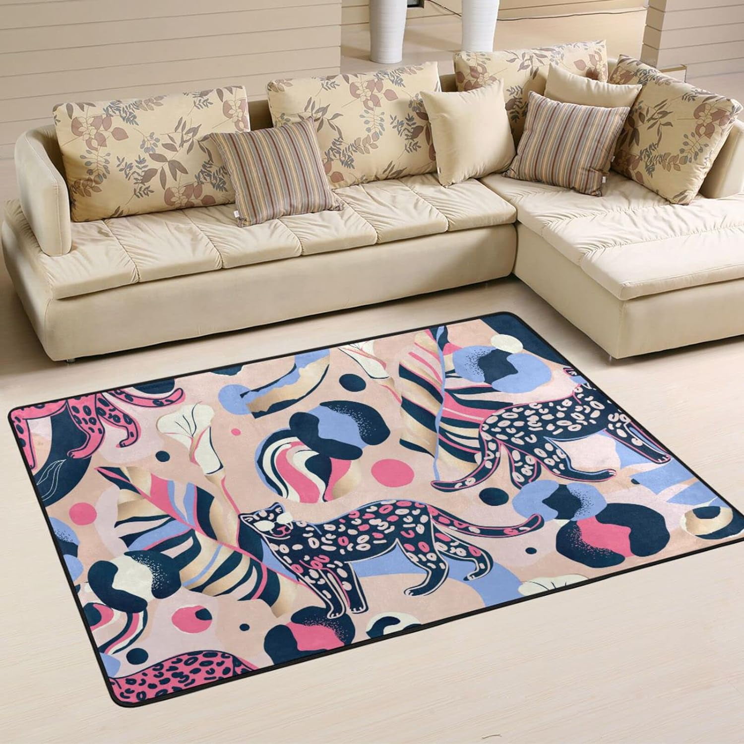 Dreamtimes Exotic Leopard Cat Area Rug 72 x48in Jungle Forest Non-Slip ...