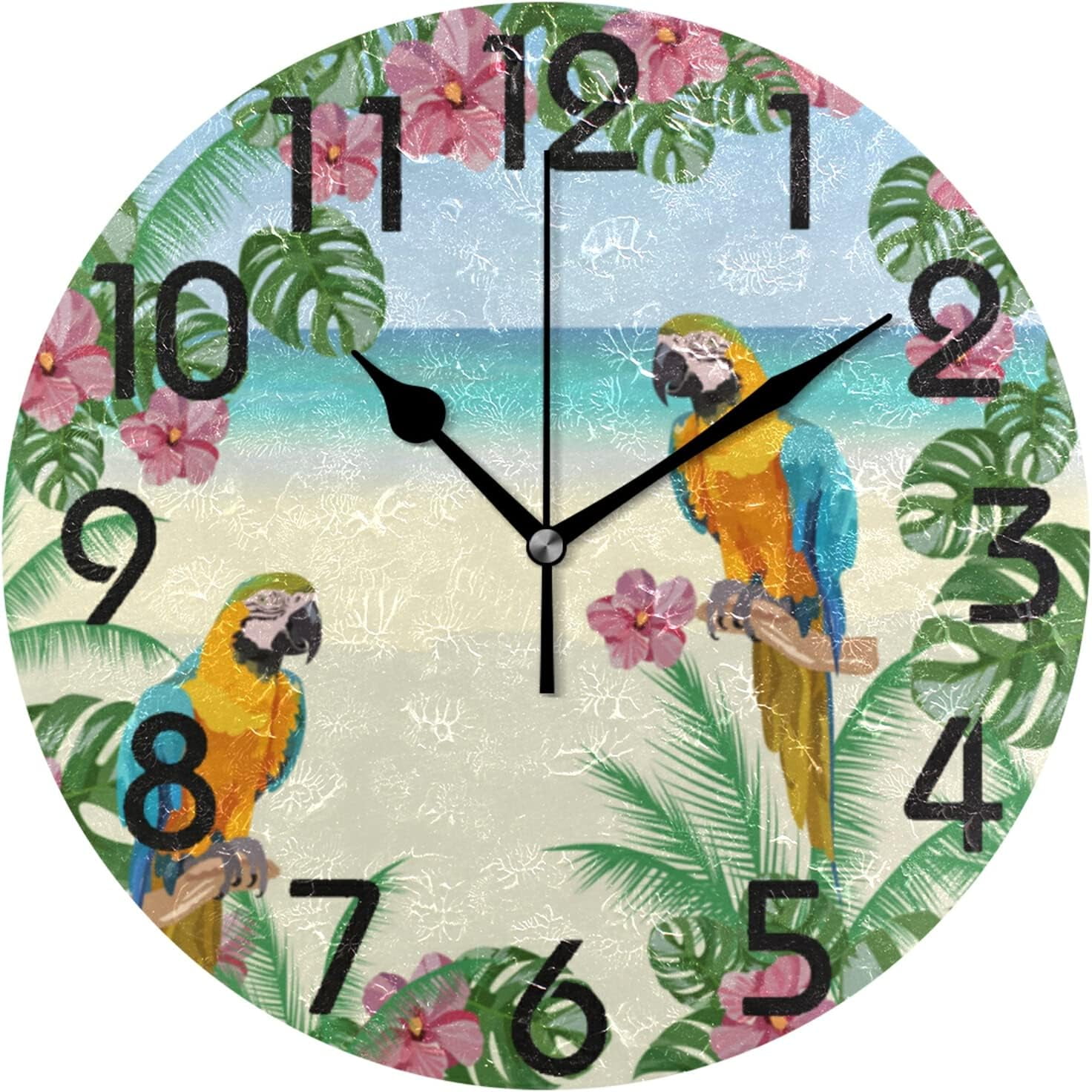 Dreamtimes Exotic Tropical Couple Parrot Flowers Round Wall Clock, 10 ...
