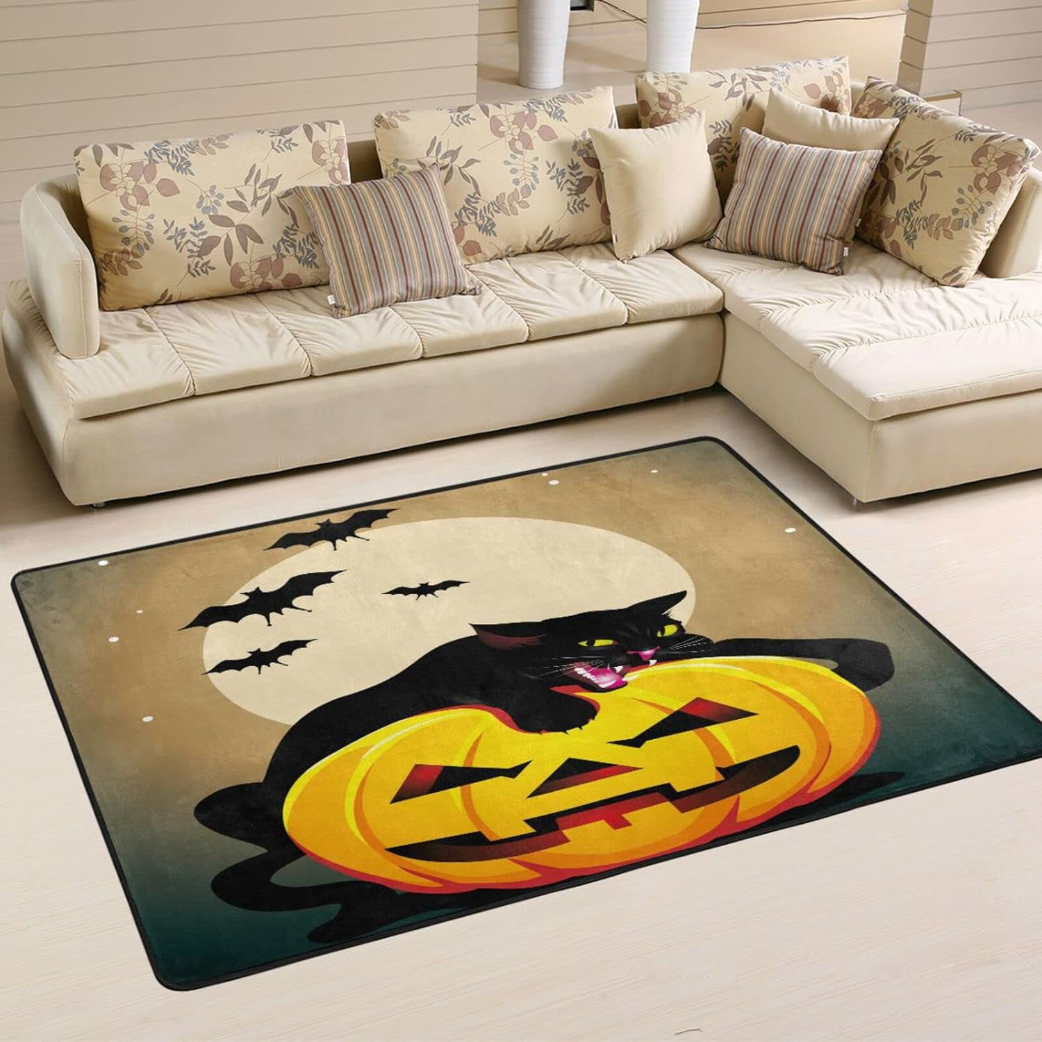 Dreamtimes FUUNY Black Cat Pumpkin Non-Slip Area Rug Bats Moonlight ...