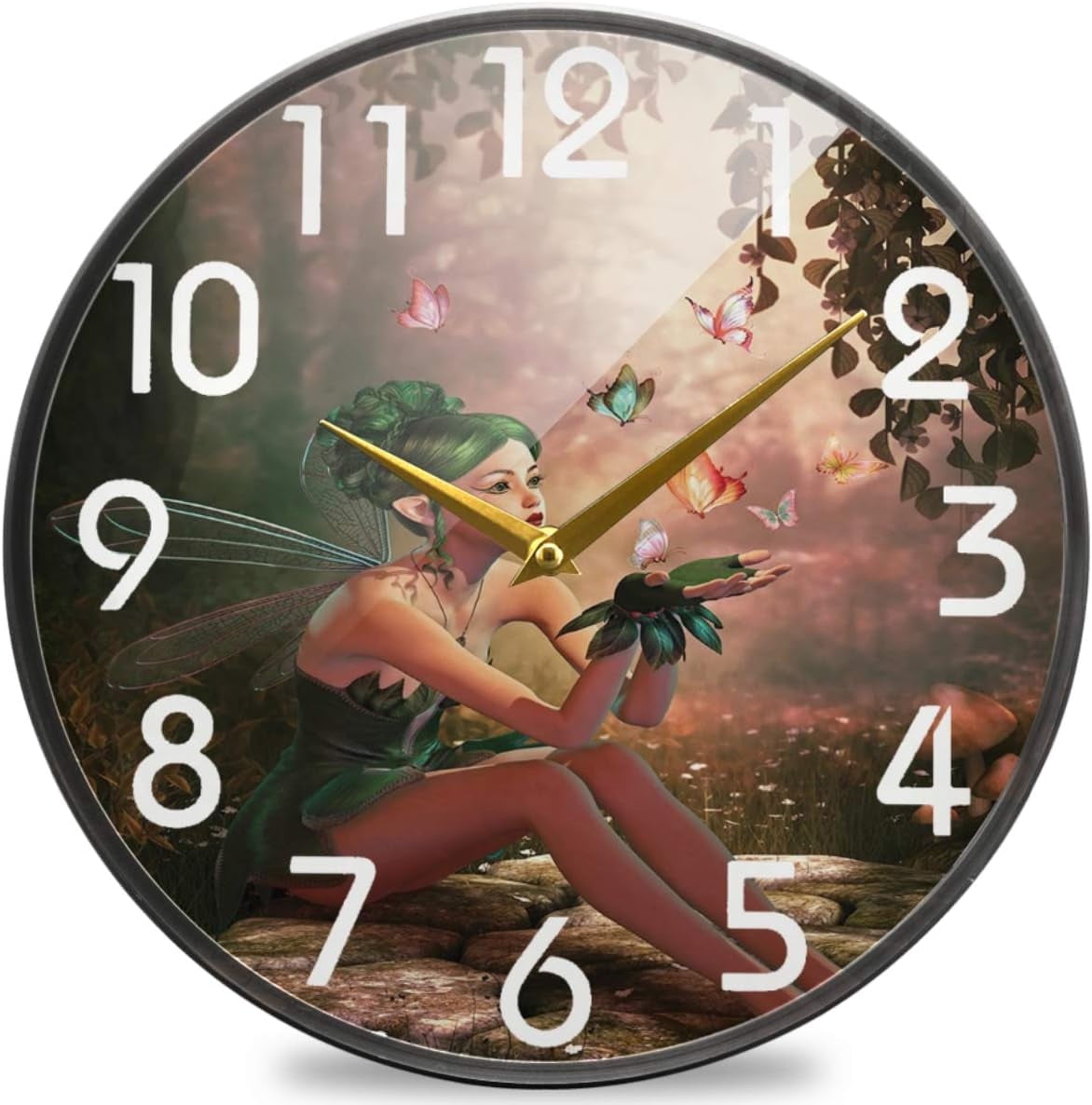Dreamtimes Fairy Girl with Wings Butterflies Round Wall Clock, 12 Inch ...