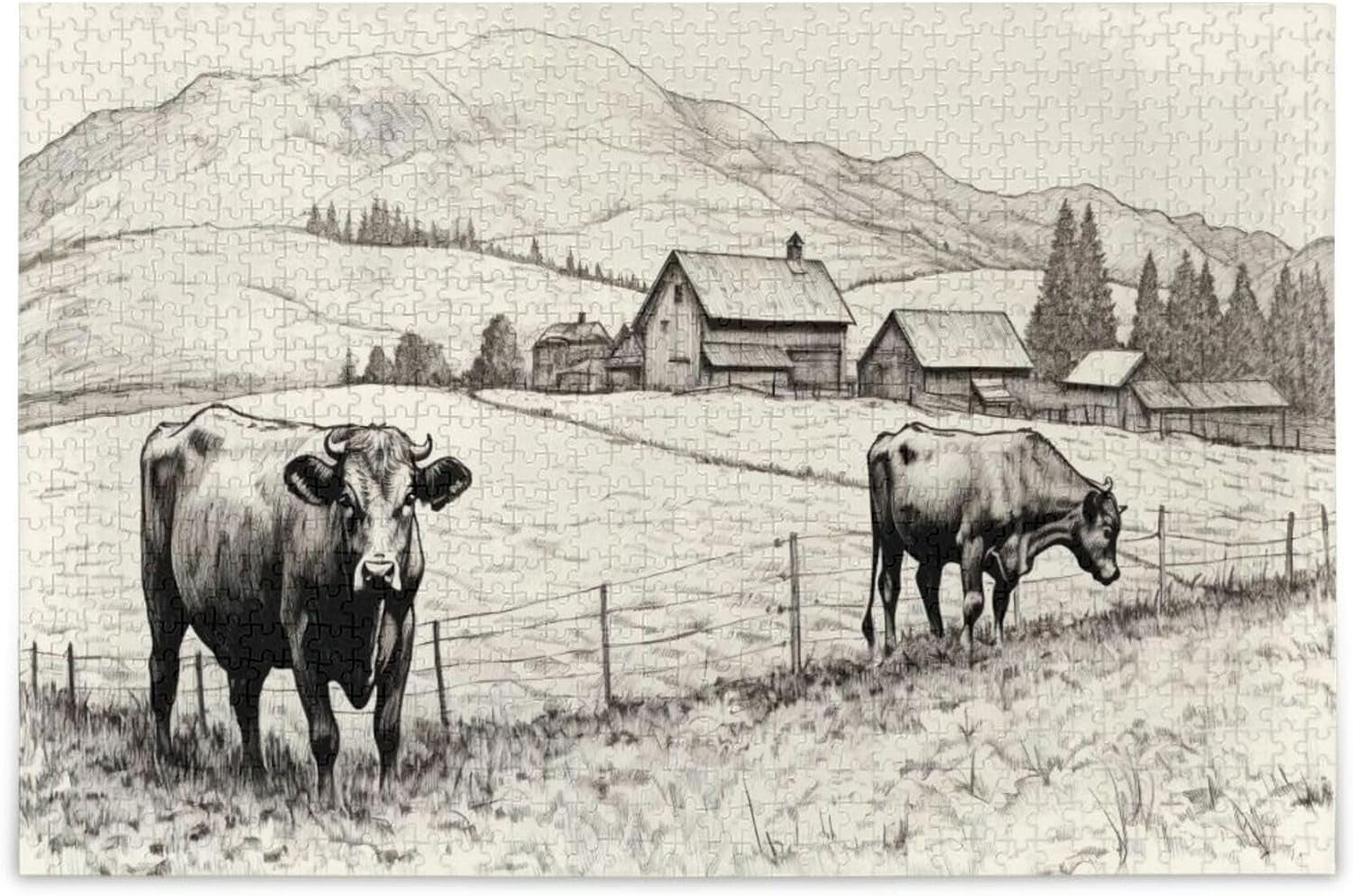 Dreamtimes Farm Cow Sketch Puzzle for Children Adult 500Pcs Jigsaw ...