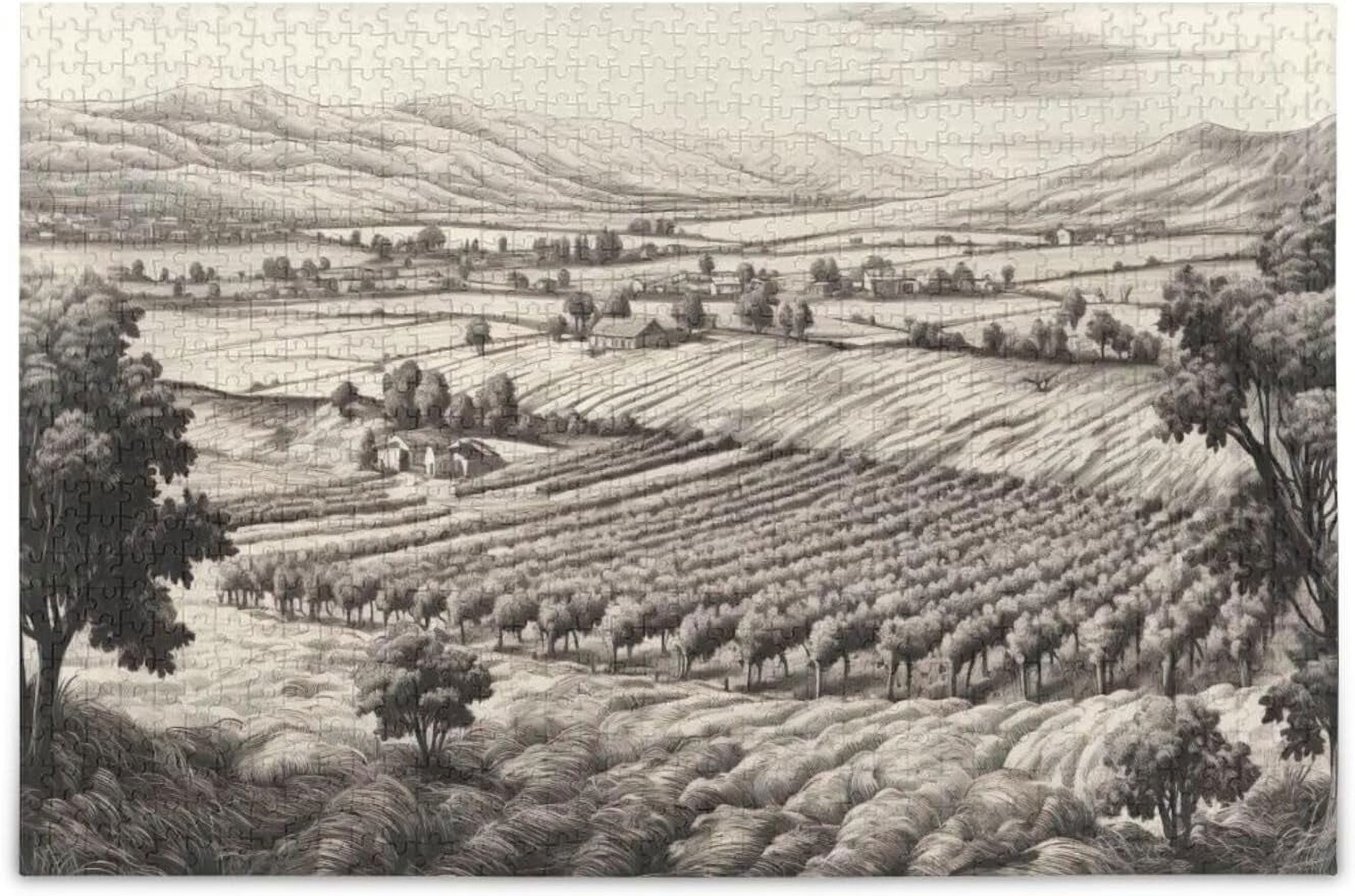 Dreamtimes Farm Scene with Trees Puzzle 500 Pieces - Wooden Jigsaw ...