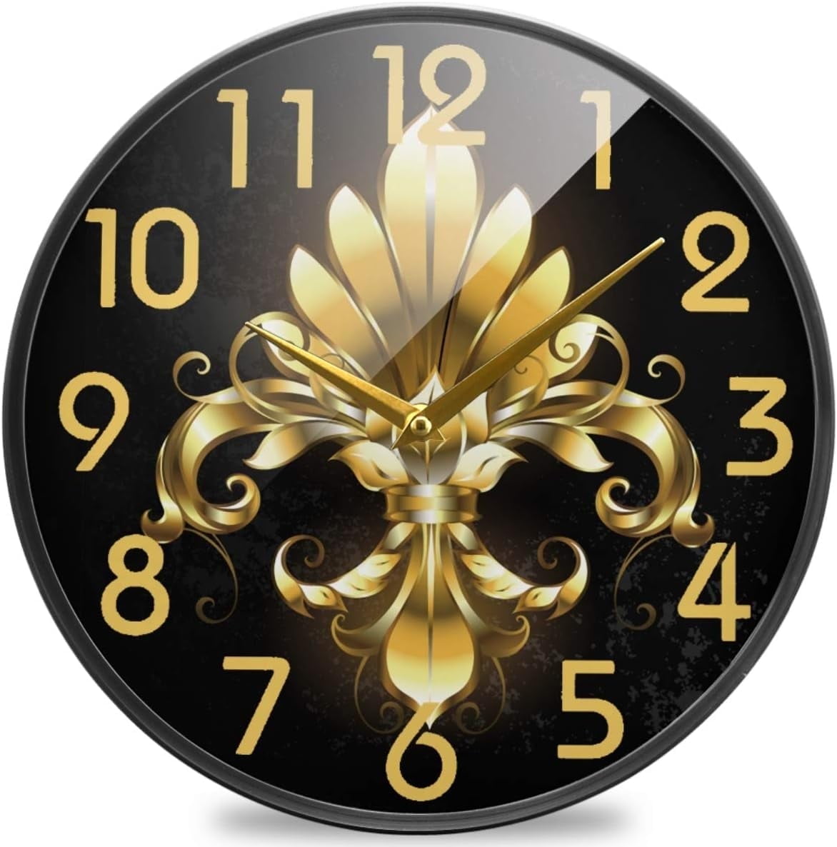 Dreamtimes Fashion Luxuriant Golden Fleur De Lis Round Wall Clock, 12 ...