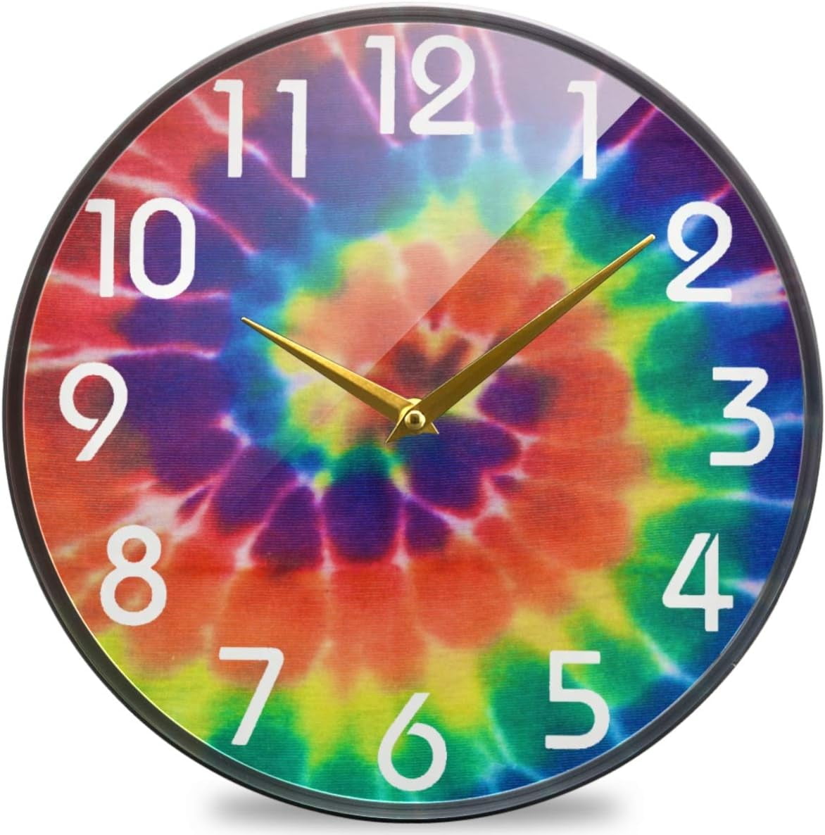 Dreamtimes Fashion Rainbow Tie-Dyed Whirl Round Wall Clock, 12 Inch ...