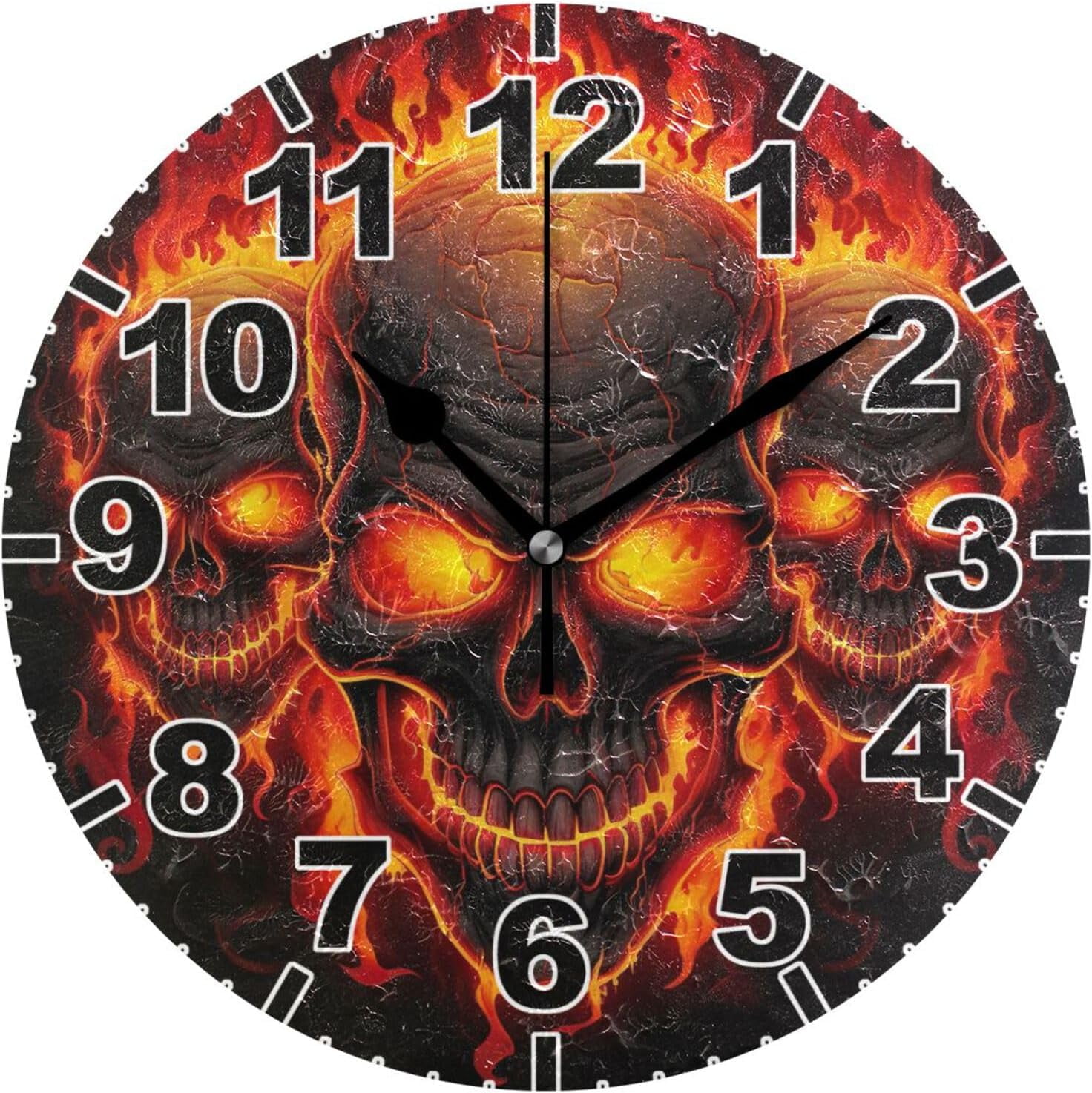 Dreamtimes Fire Skulls Round Wall Clock, Battery Operated Silent Non ...