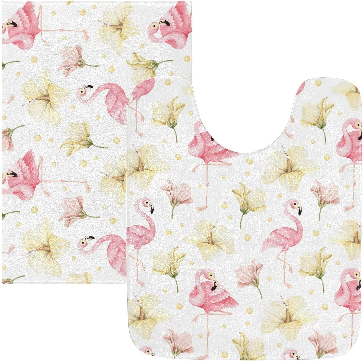 Dreamtimes Flamingo and Flower Bathroom Rug Set 2PCS Ultra Soft Bath ...