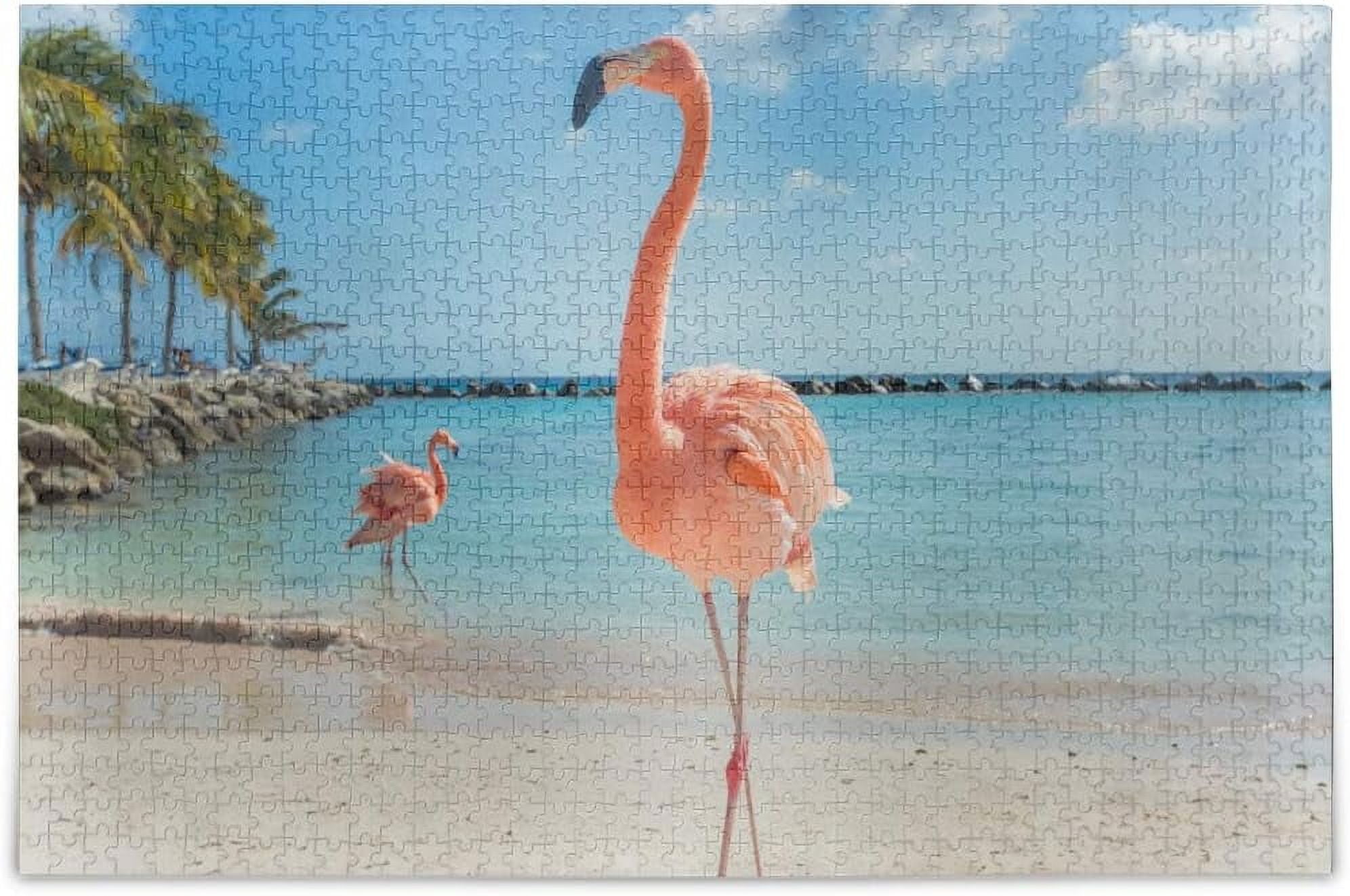 Dreamtimes Flamingo On Beach with Bright Blue Tropical Summer Ocean Sky ...