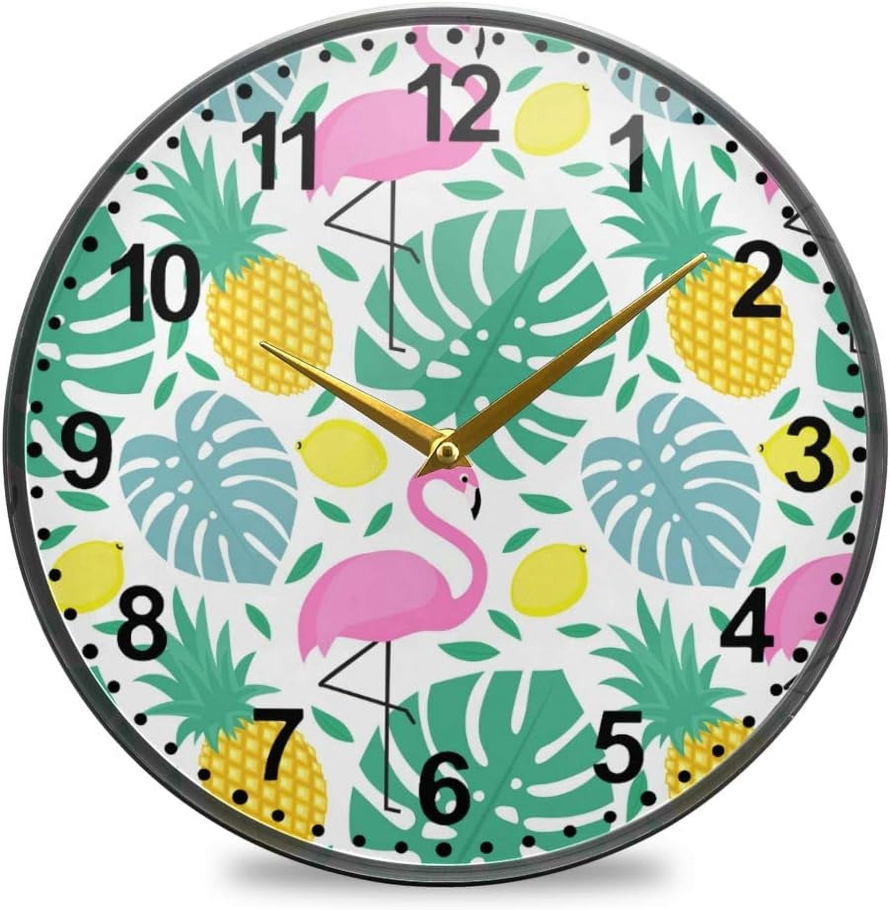 Dreamtimes Flamingo Pineapple Pattern Wall Clock Silent Non Ticking 12 ...