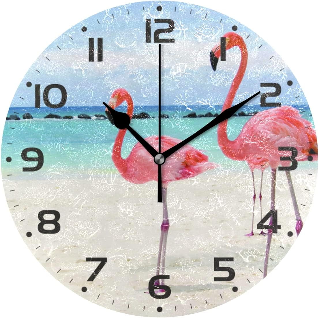 Dreamtimes Flamingo Wall Clock, 10 Inch Silent Non Ticking Round Clock ...